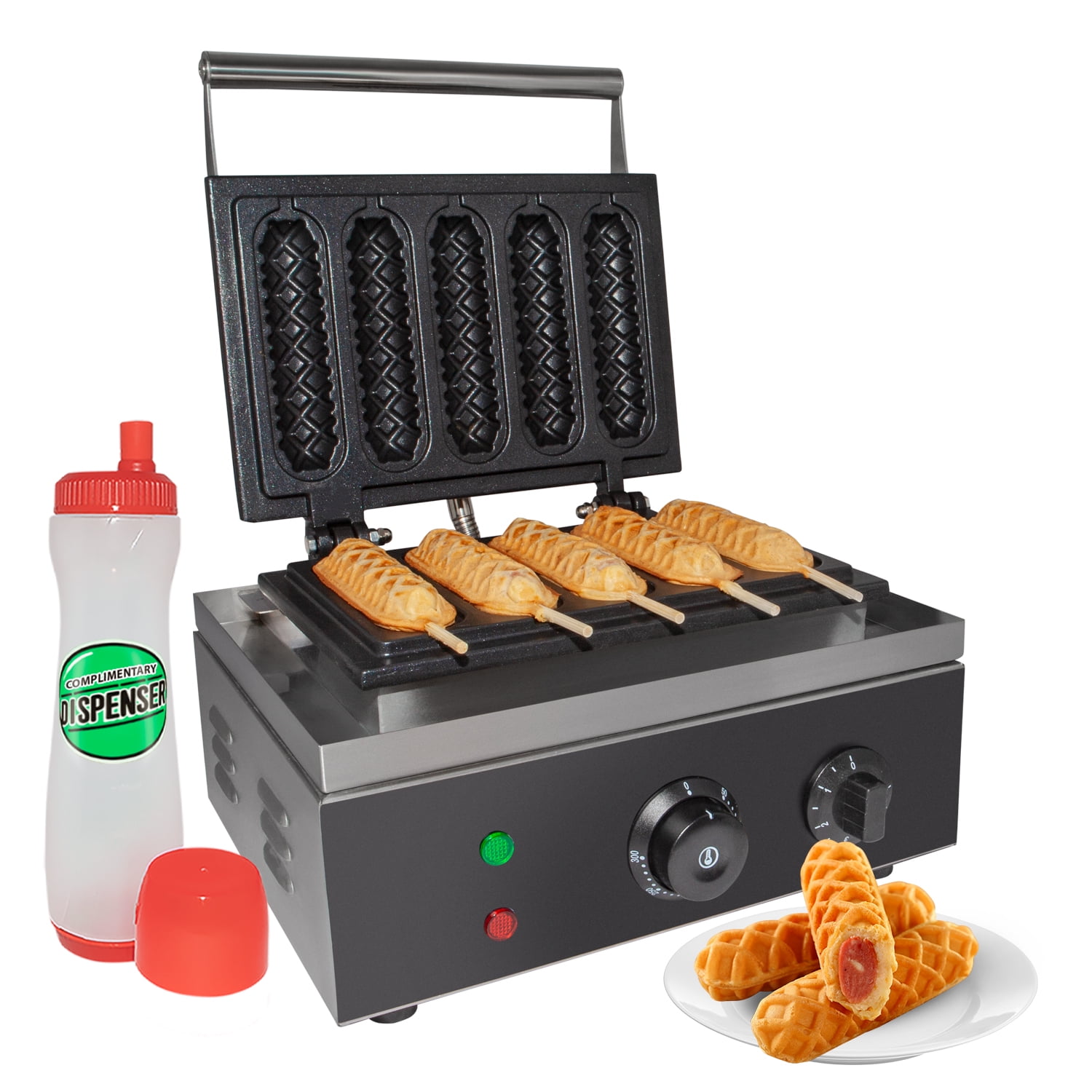 GorillaRock Corn Dog Waffle Iron | 5 PCS | Commercial Waffle Dog Maker ...