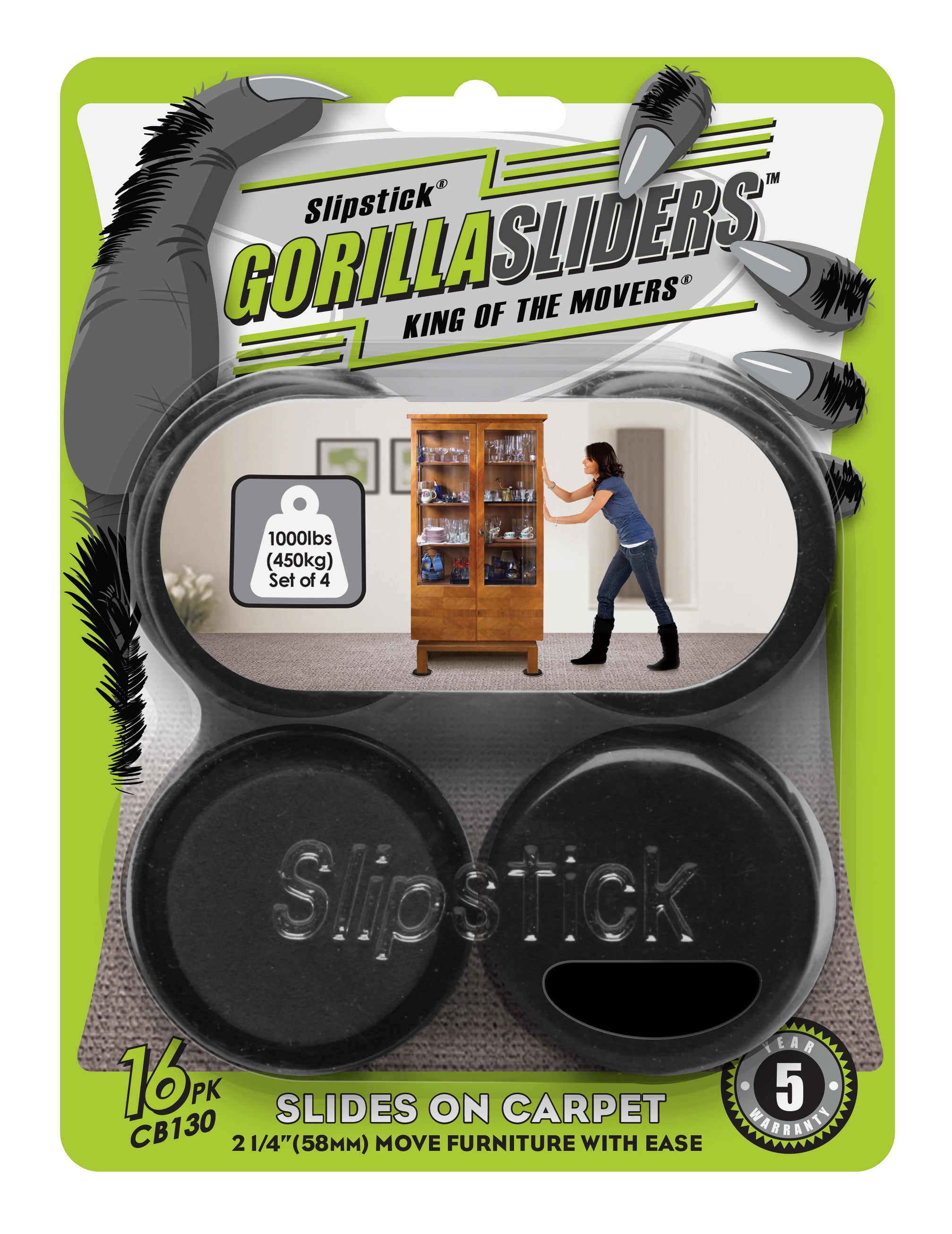 GorillaSliders Premium Furniture Sliders for Carpet & Rugs (16 Pieces ...
