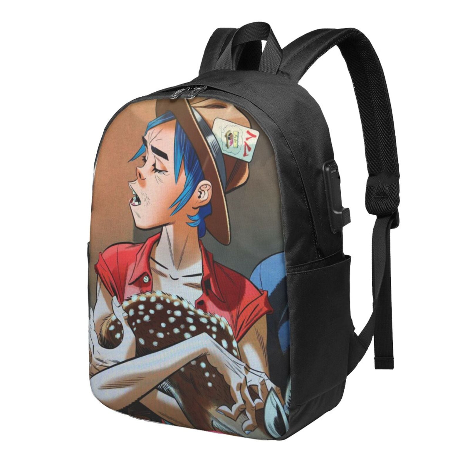 Gorillaz 2D Backpack School Bag Bookbag Satchel Laptop Daypack With USB Headphone Charging Port ...