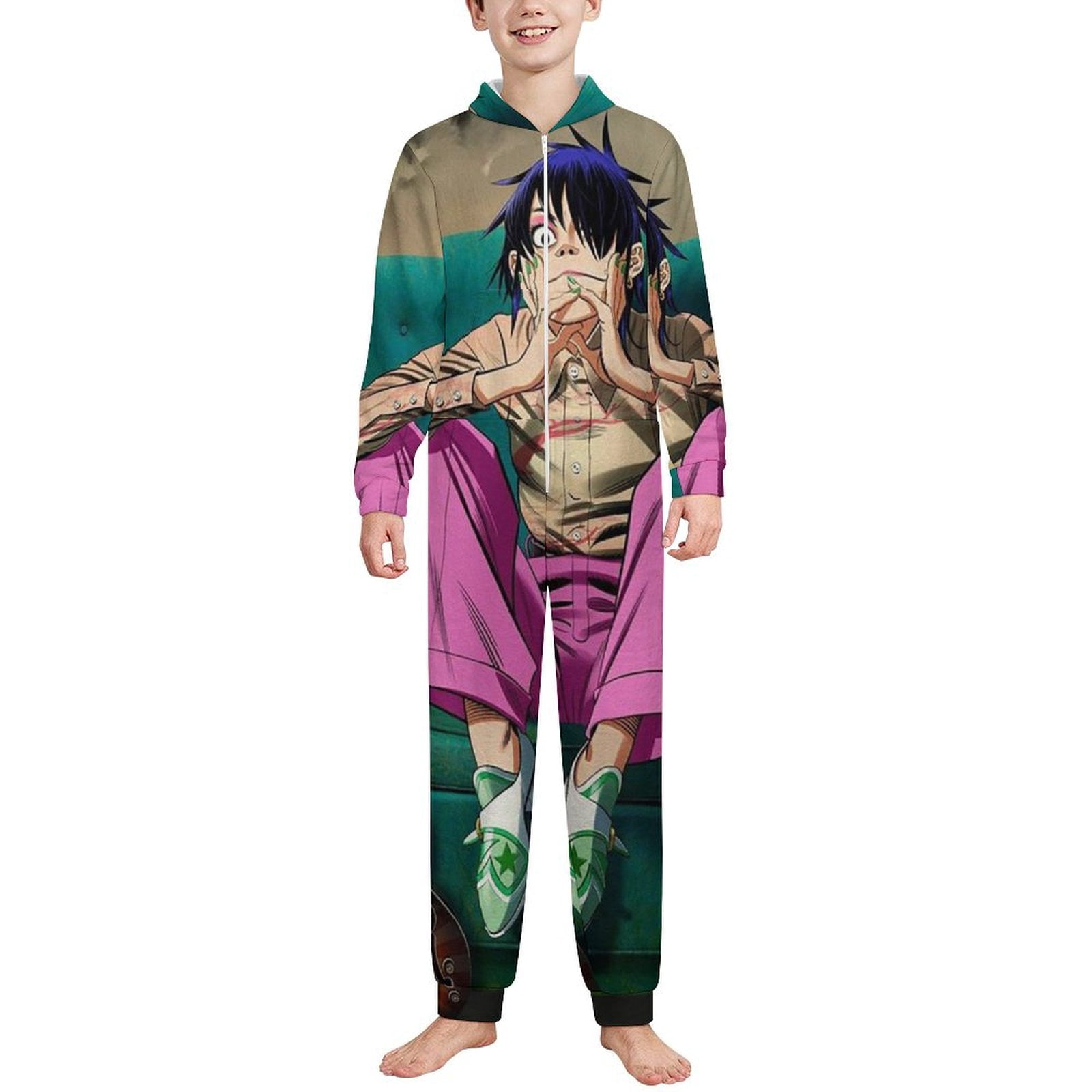 Gorillaz Kids Pajamas One Piece Hooded Union Suit Onesie PJs Sleepwear ...