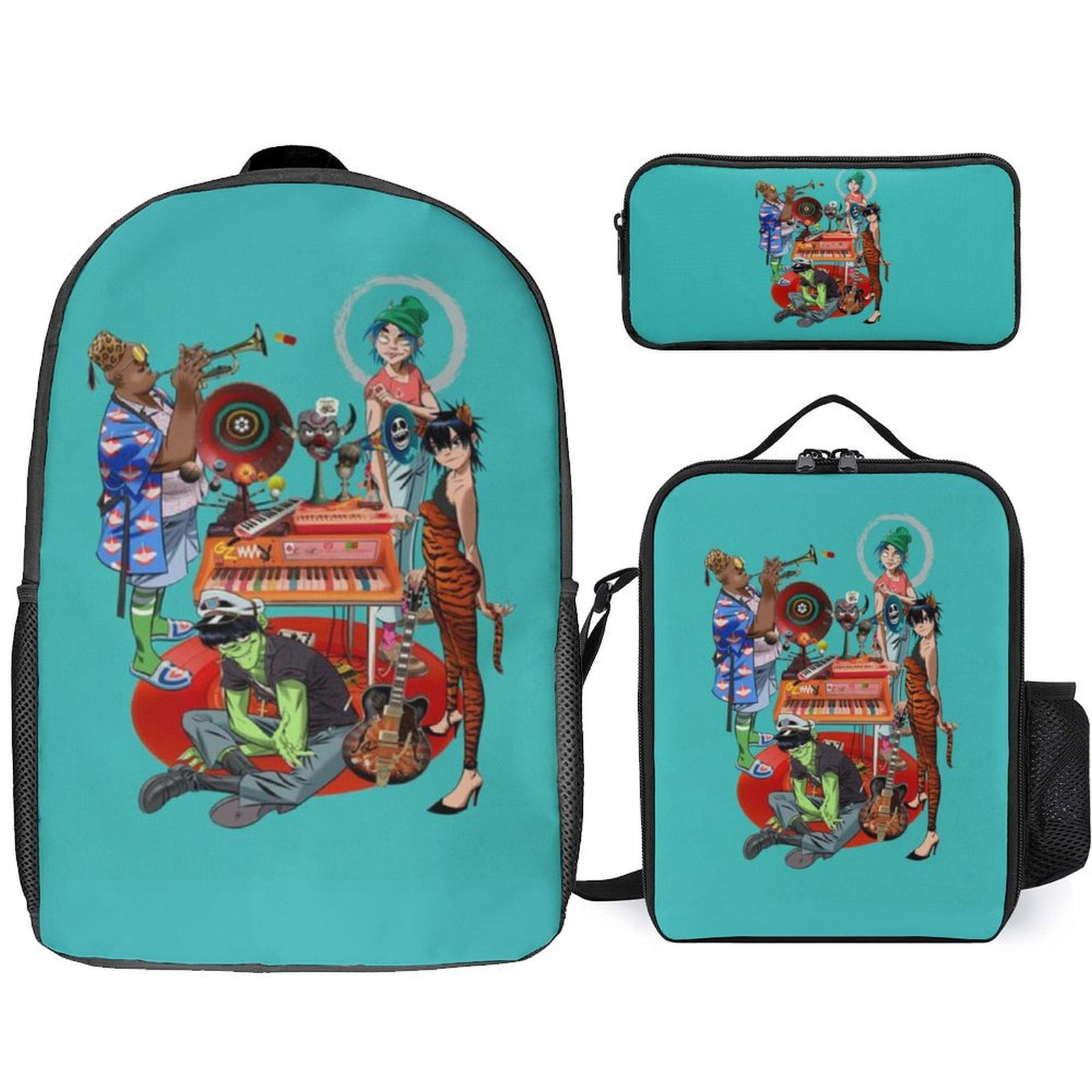 Gorillaz Members Backpack With Lunch Bag Pencil Case Set Schoolbag ...
