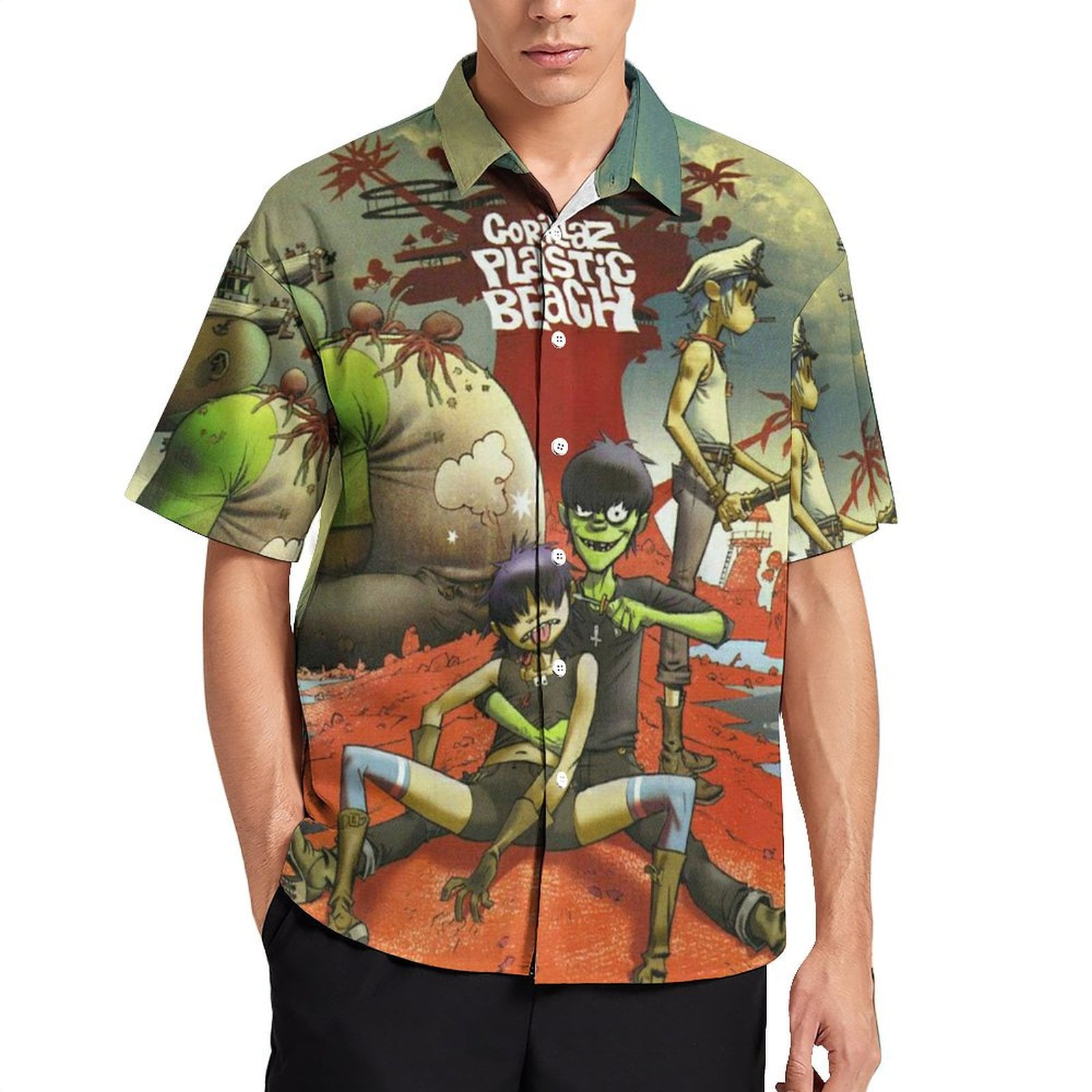 Gorillaz Men's Hawaiian Shirt Short Sleeve Casual Summer Beach Aloha ...