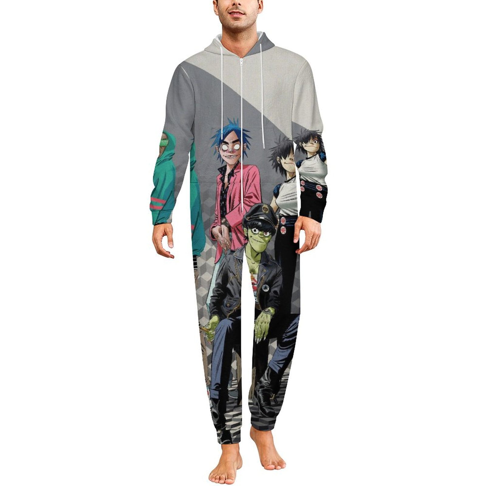 Gorillaz Men's Hooded Jumpsuit Onesie Pajamas Cozy Zip Up One Piece ...