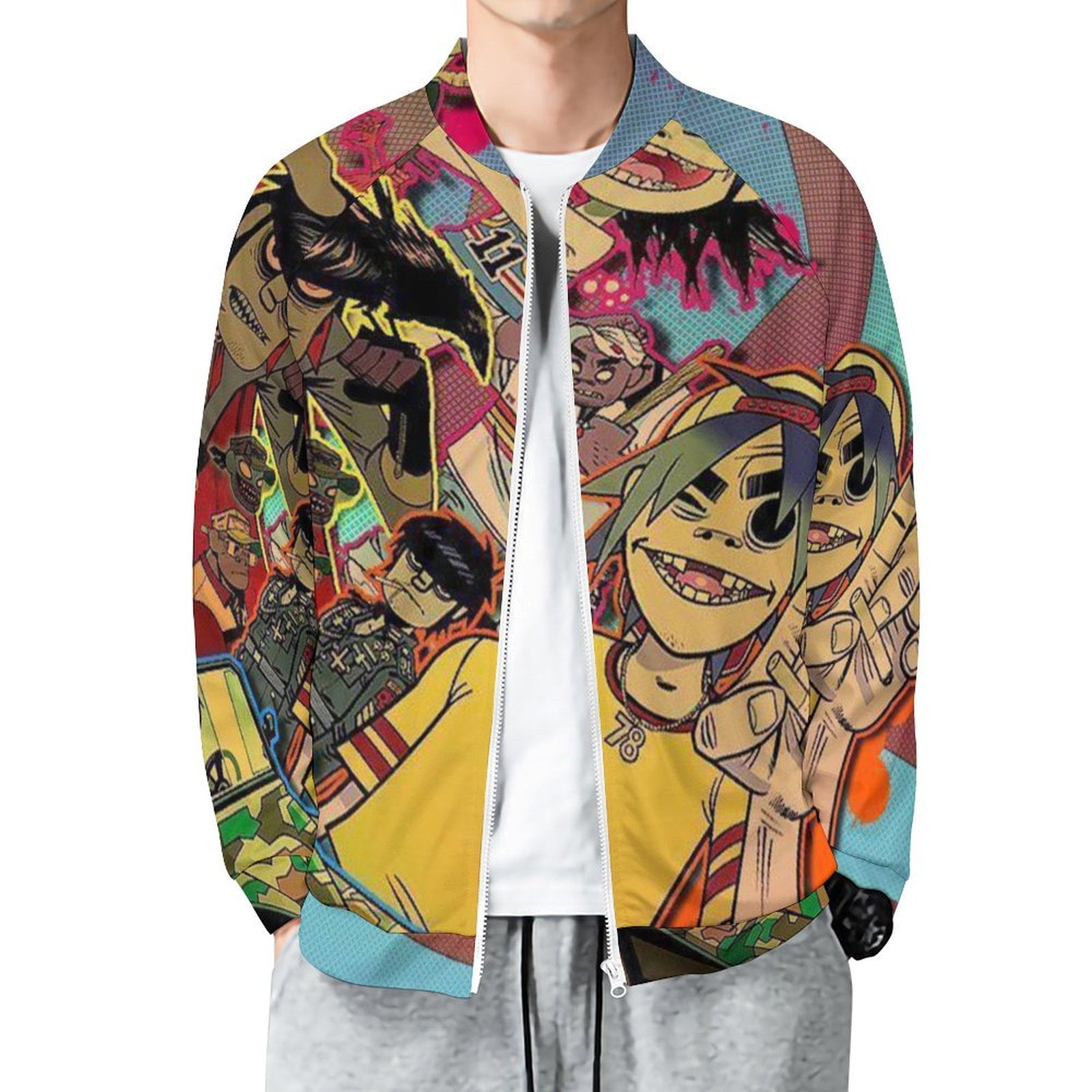Gorillaz Music Fashion Jacket Mens Windbreaker Coat Lightweight Zipper Clothes Streetwear Bomber ...