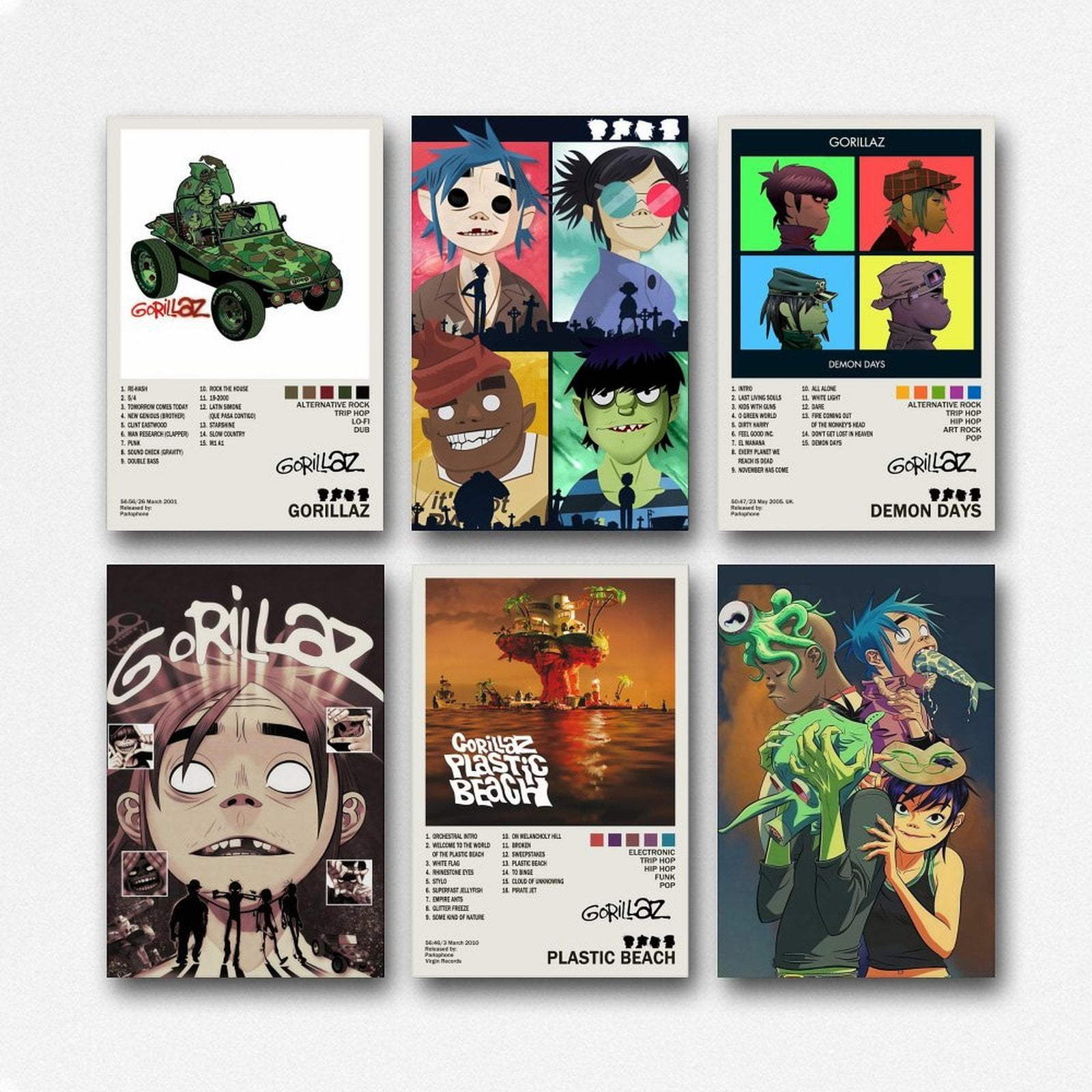 Gorillaz Poster (Set of 6) Album Cover Posters Canvas for Bedroom ...