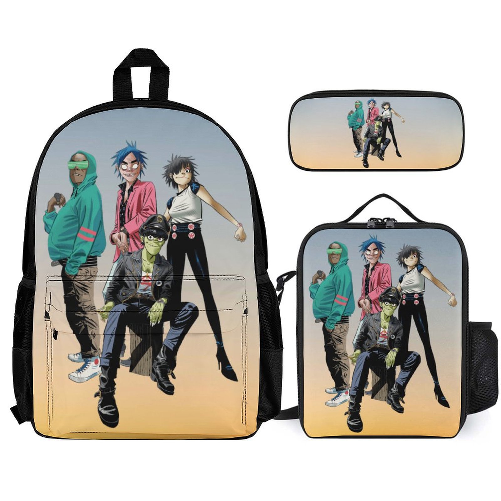 Gorillaz Schoolbag 3-Pieces Set With Pencil Case Lunch Bag Backpack ...