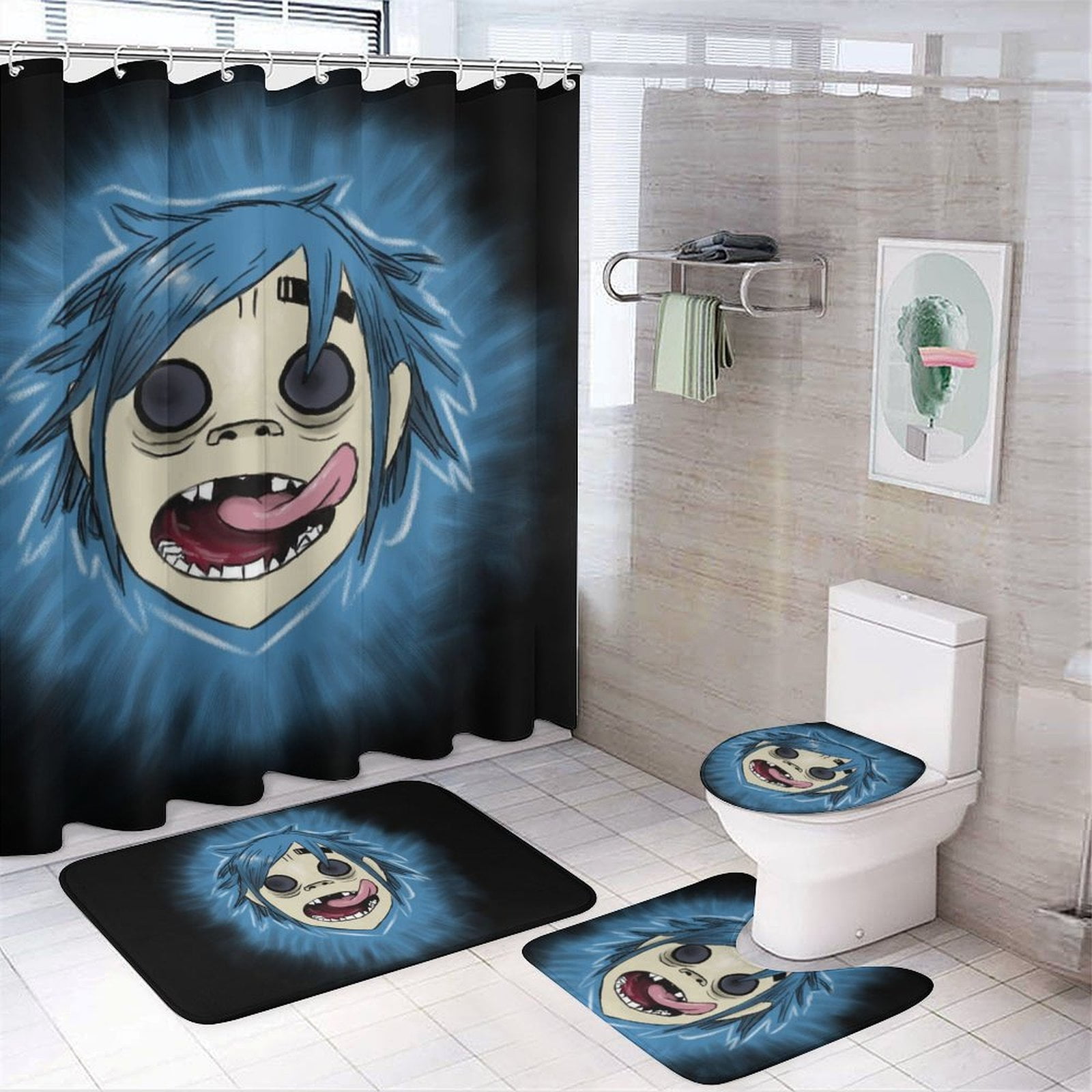Gorillaz Singer Shower Curtain Set 4 Pieces Non-Slip Rug Bath Mat ...