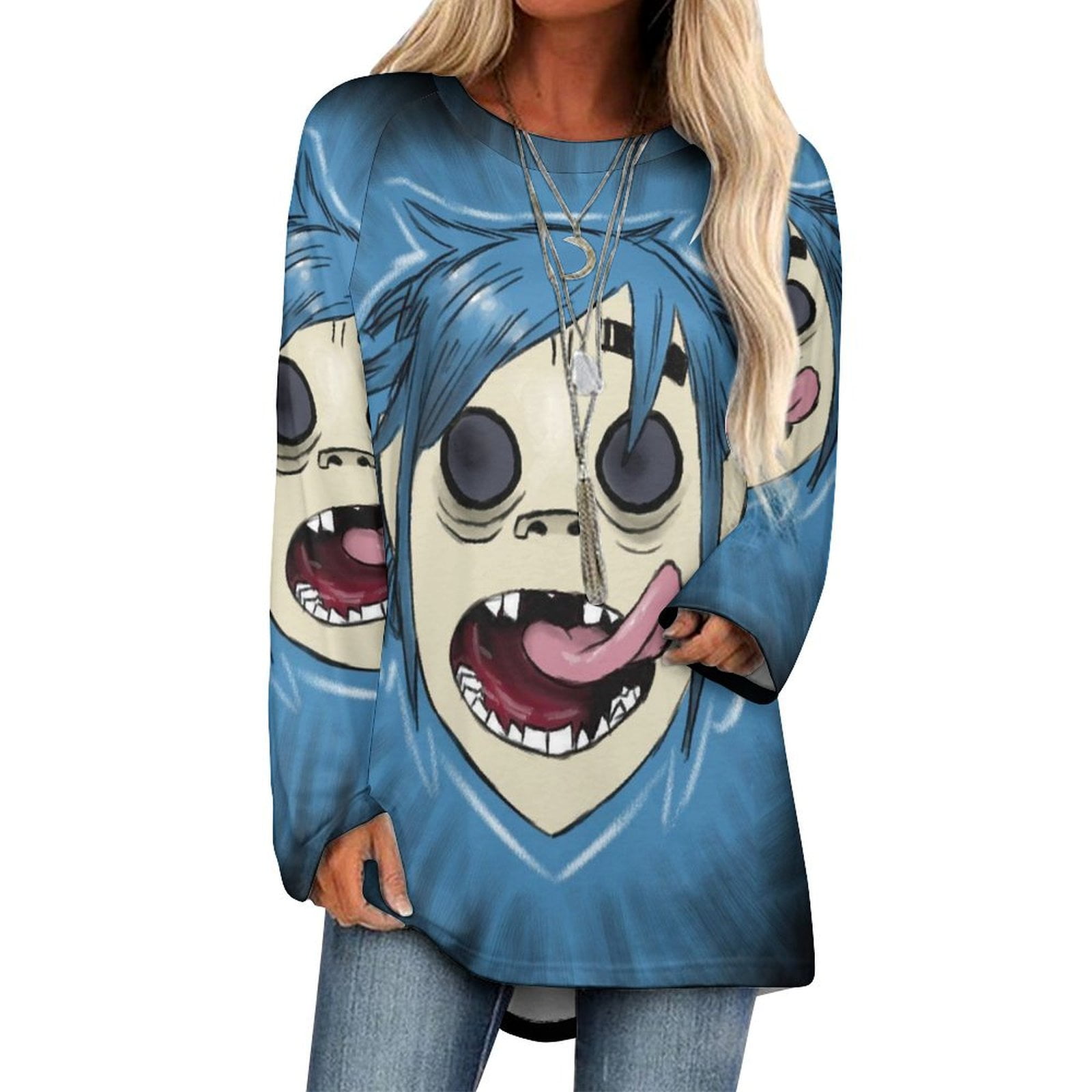 Gorillaz Singer Womens Long Sleeve T-Shirt Loose Fit Tops Casual Raglan ...