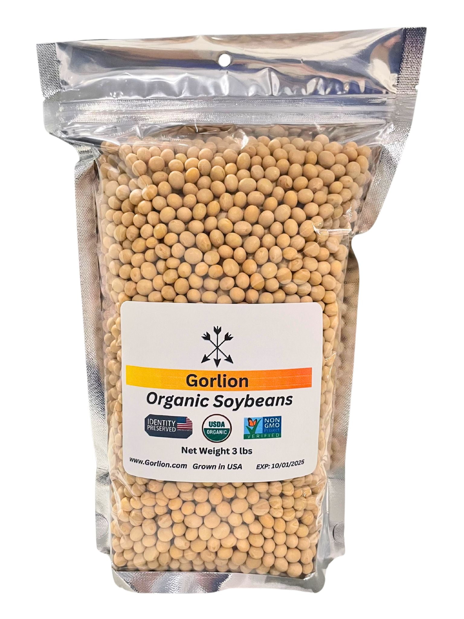 Gorlion Non-GMO Organic Soybeans, 3 lb Bag, Identity Preserved, Ideal ...