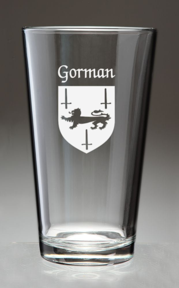 Gorman Irish Coat of Arms Pint Glasses - Set of 4 (Sand Etched ...