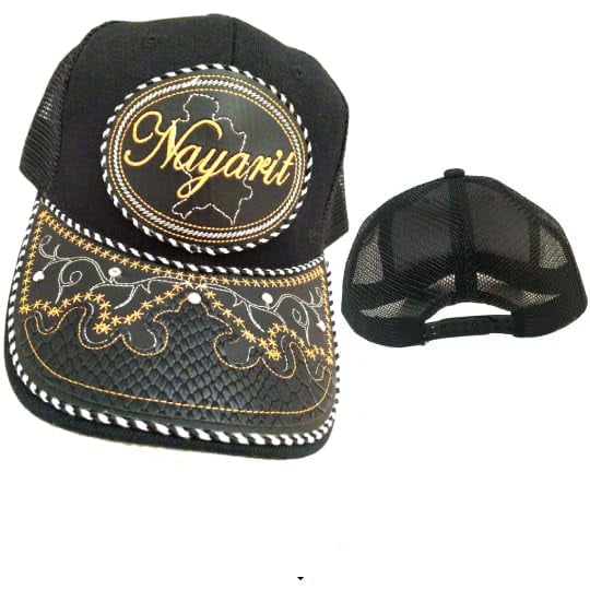 Gorra de Nayarit Hat, Adjustable Unisex, Charro Style, Polyester/Acrylic, Embroidered Snake Skin ...
