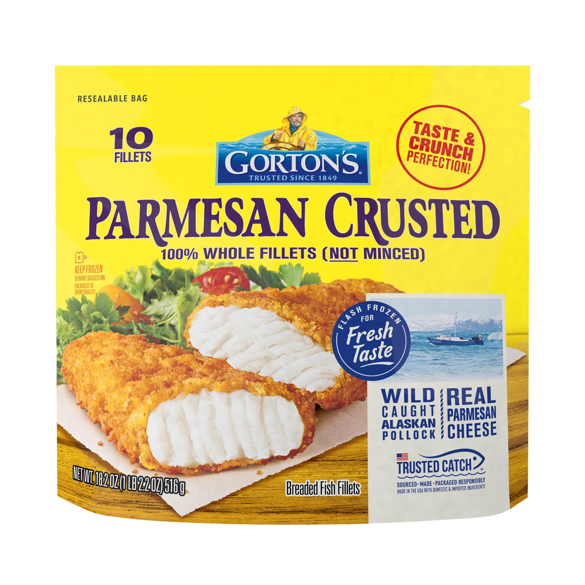 Gorton’s Parmesan Crusted Fish Whole Fillets, Alaskan Pollock, Frozen ...