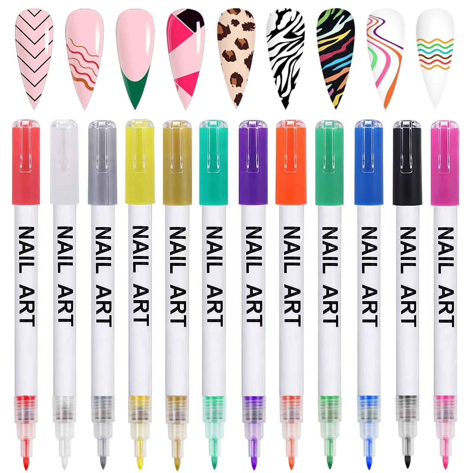 Gorvalin 12 Colors Nail Art Pens, 3D Nail Polish Pens Nail Point ...