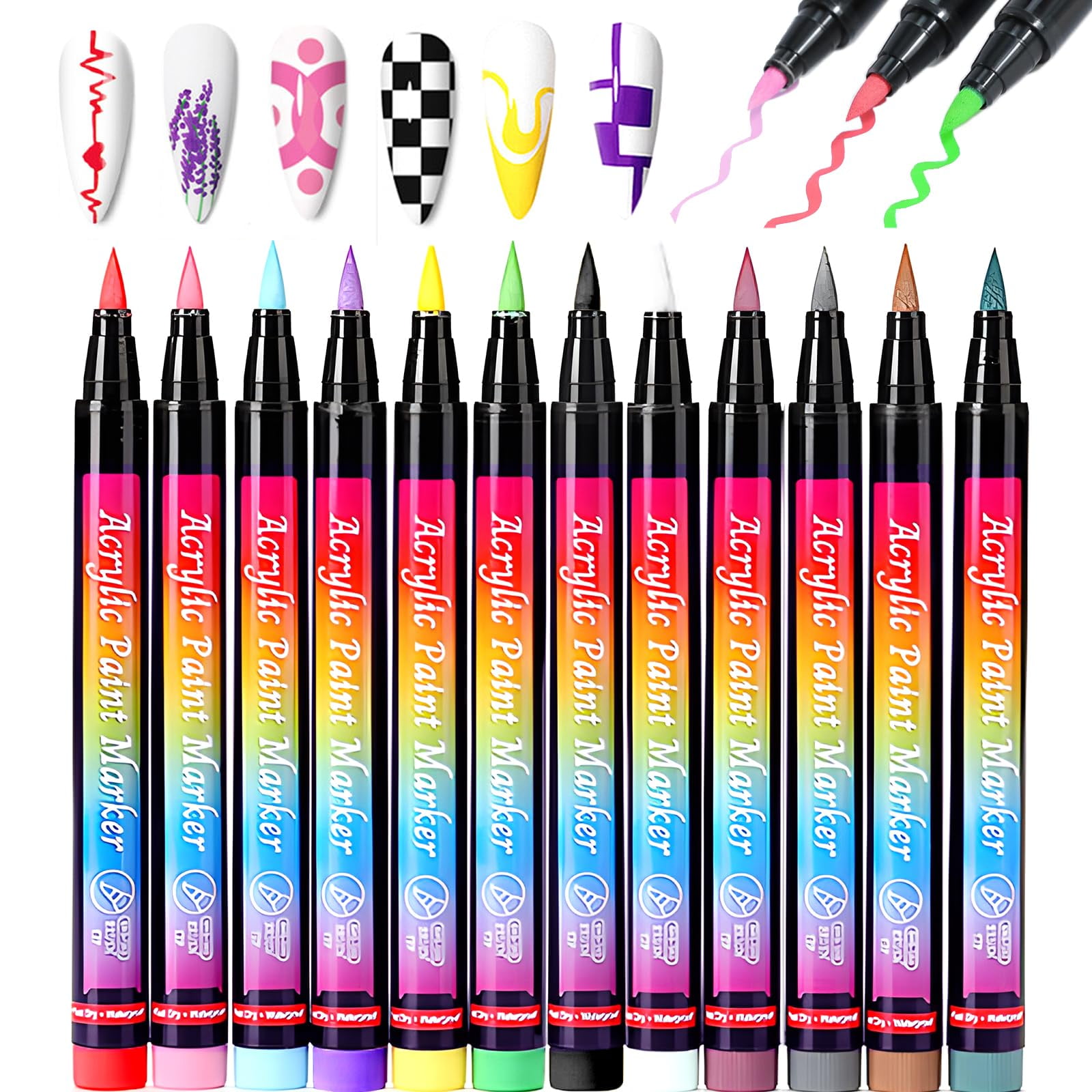 Gorvalin 12 Colors Nail Art Pens for Nail Art Painting Graffiti, Quick ...