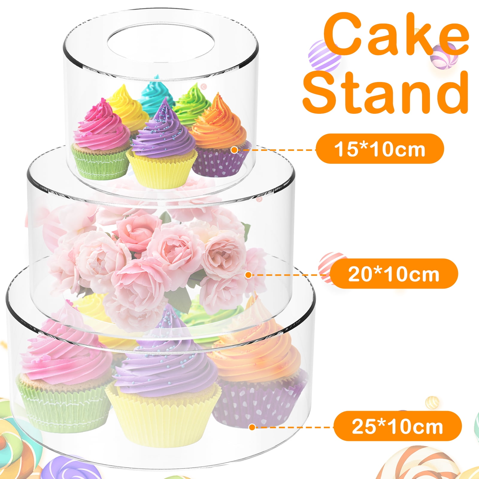 Gorware Acrylic Fillable Cake Stand Clear Cake Riser Cylinder Cupcake ...
