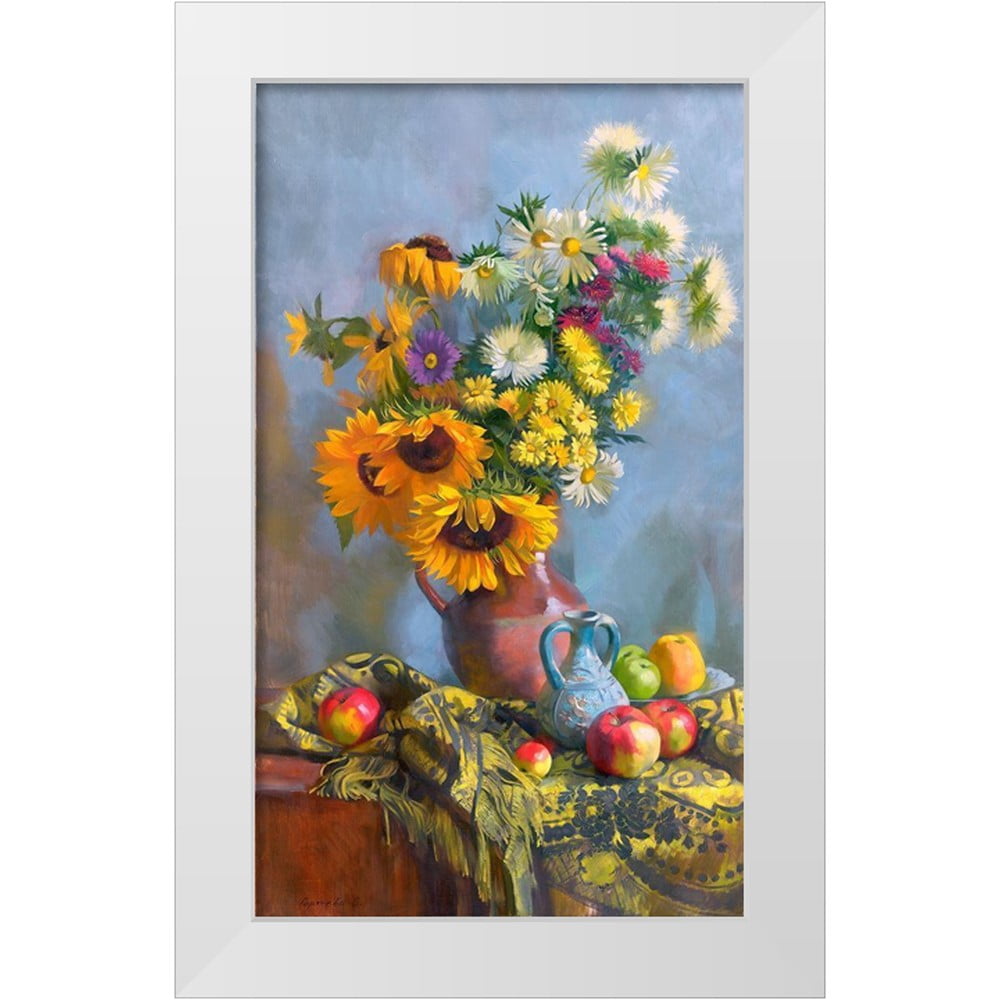 Goryacheva, Svetlana 10x14 White Modern Wood Framed Museum Art Print Titled - Sunflowers on a ...