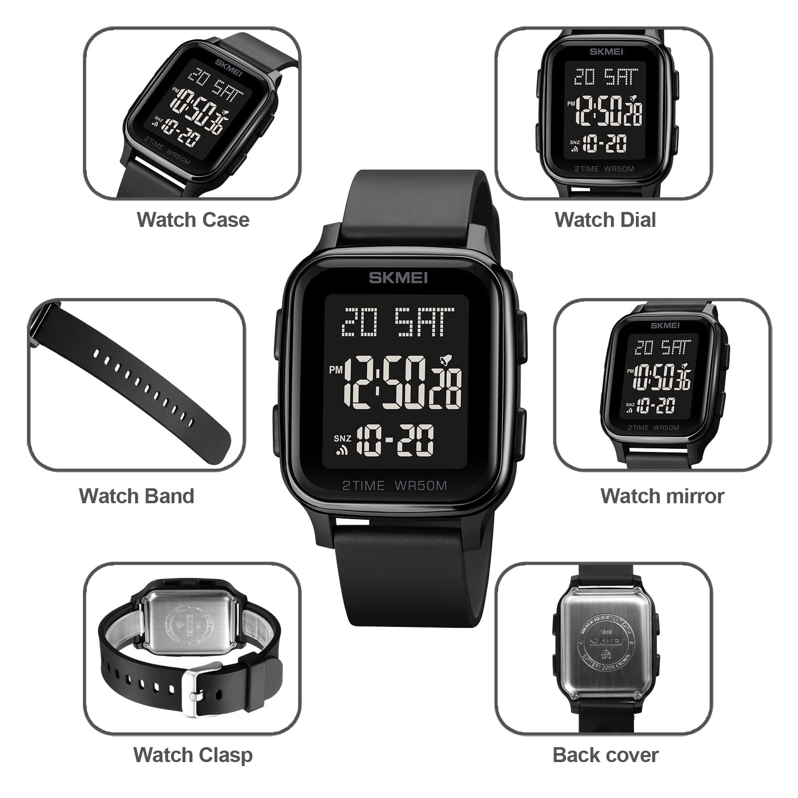 Gosasa Classic Square Face Unisex Women's Men's Digital Multifunction ...