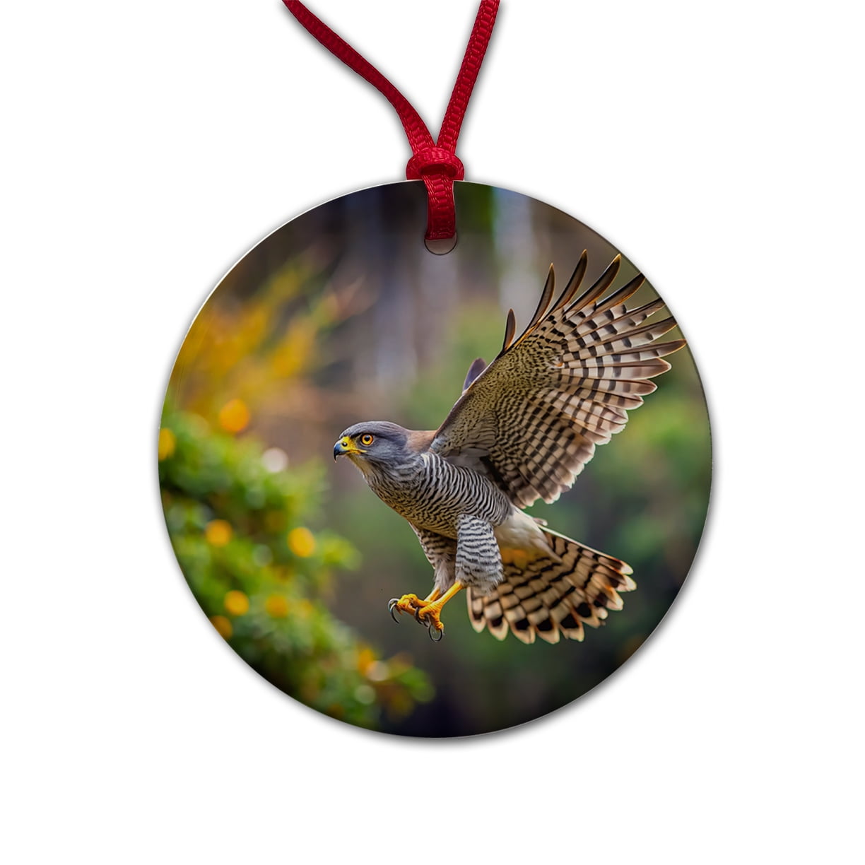 Goshawk Flying Raptor Bird Of Prey Christmas Tree Holiday Round Ceramic ...