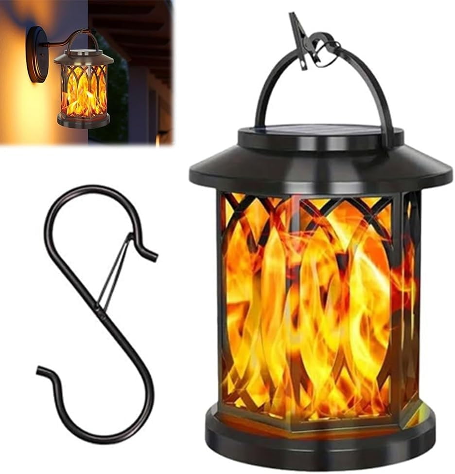 Gosibconp Upgraded Flickering Flame Solar Lantern Outdoor Waterproof ...