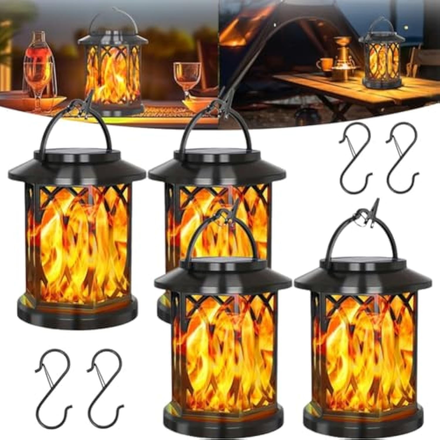 Gosibconp Upgraded Flickering Flame Solar Lantern Outdoor Waterproof ...