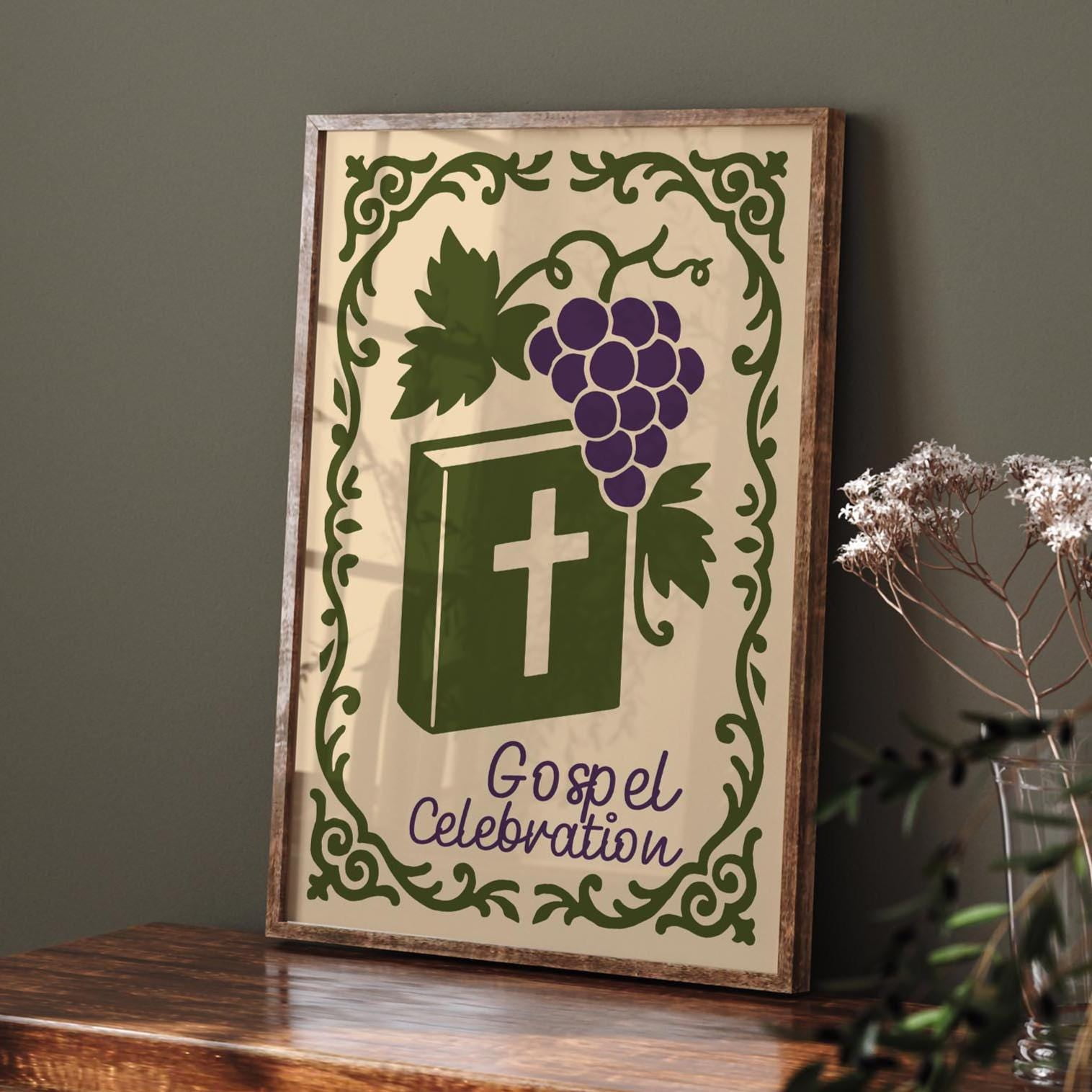 Gospel Poster, Religious Wall Art With Bible & Vine UNFRAMED Poster ...
