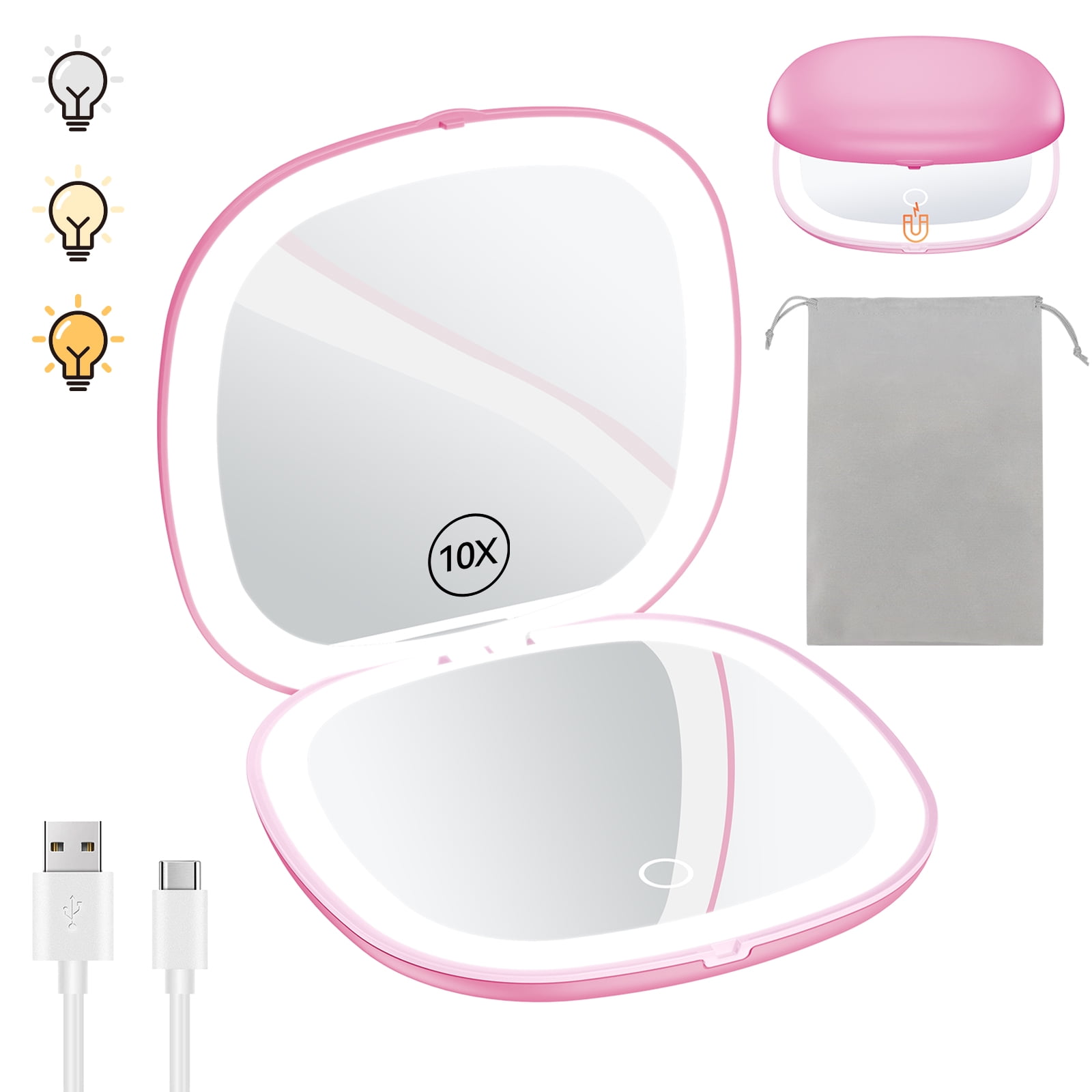 Gospire 3.9" Rechargeable Compact Mirror with 3 Light Colors and ...
