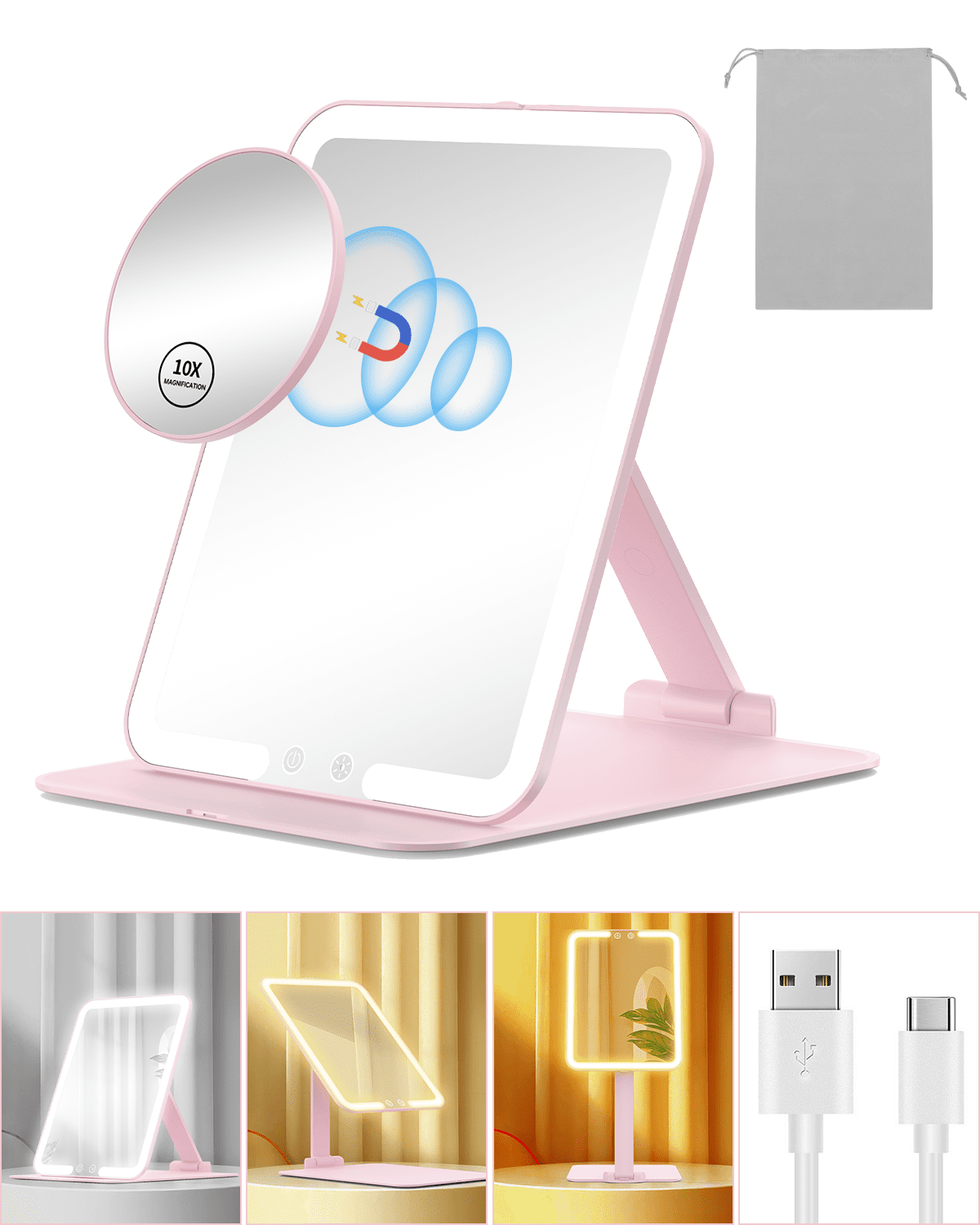 Gospire Rechargeable Travel Makeup Mirror with Lights and Magnification ...
