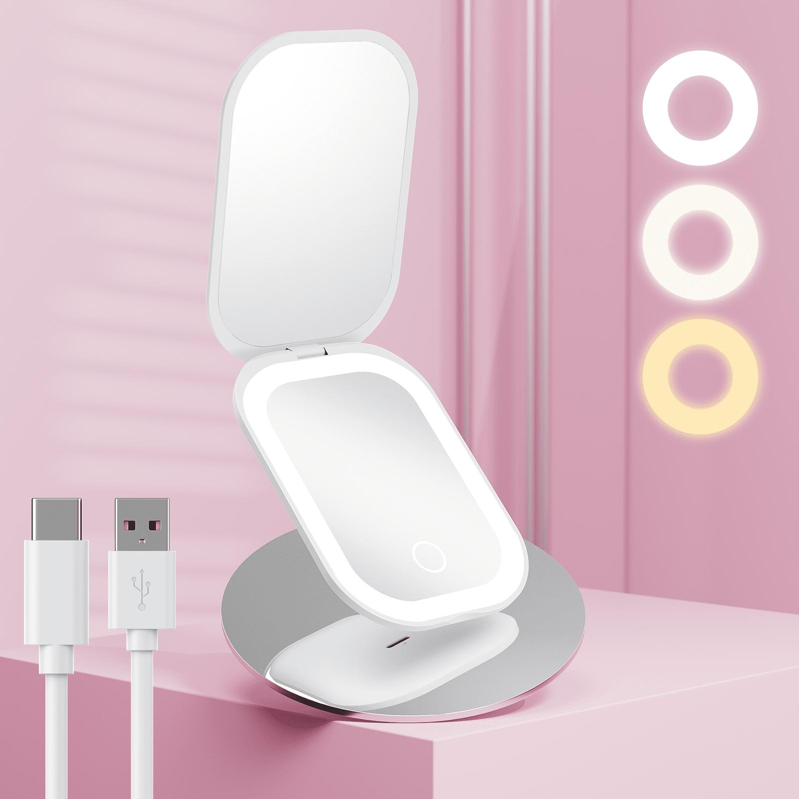 Gospire Ultra-Slim Lighted Compact Travel Makeup Mirror, Rechargeable ...