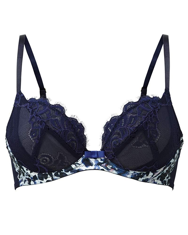 Gossard NAVY PRINT Diana Navy Animal Print Satin Deep Plunge Bra, US ...