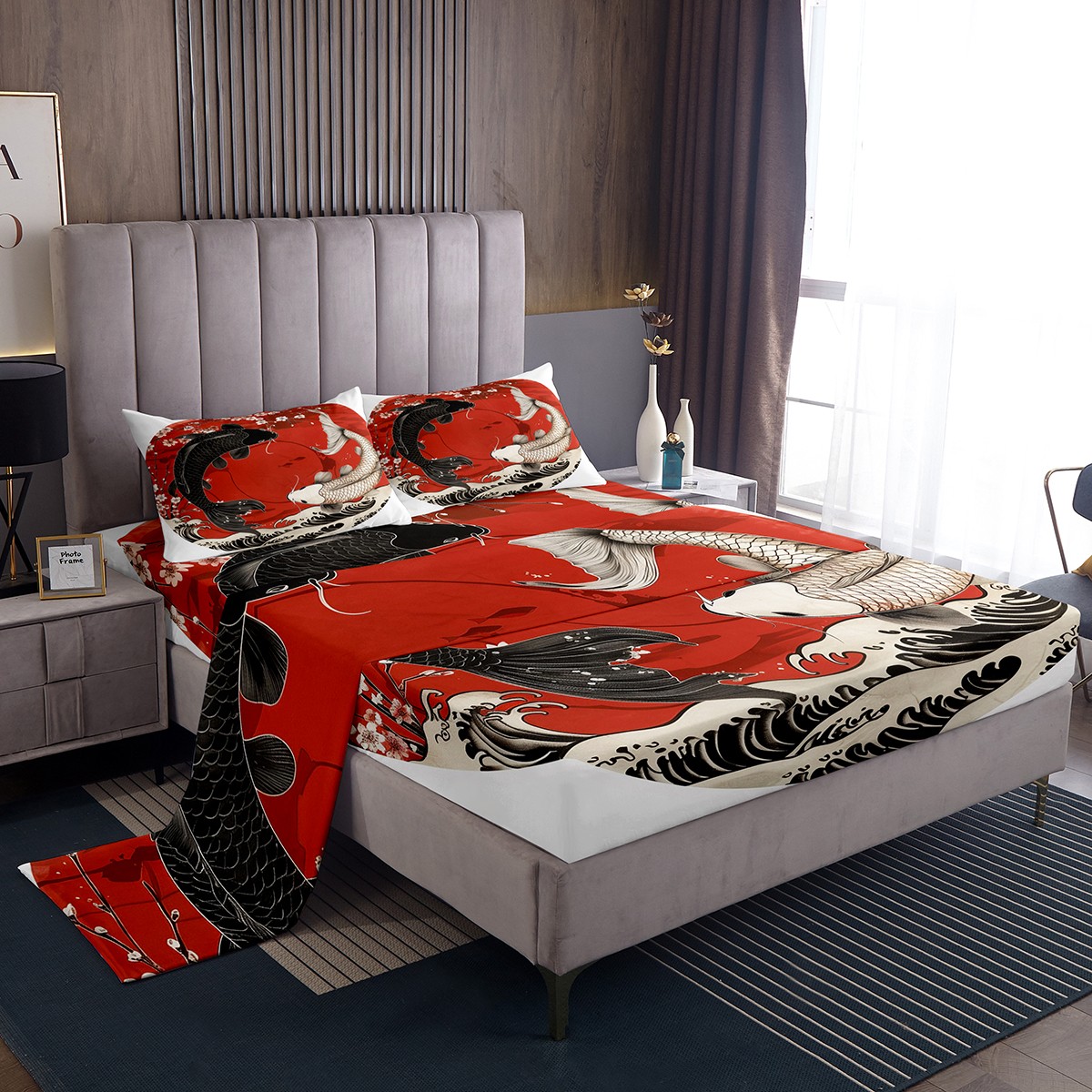 Gossip Koi Fish Bedding Sheets Queen Japanese Style Ukiyo-E Sheet Set ...