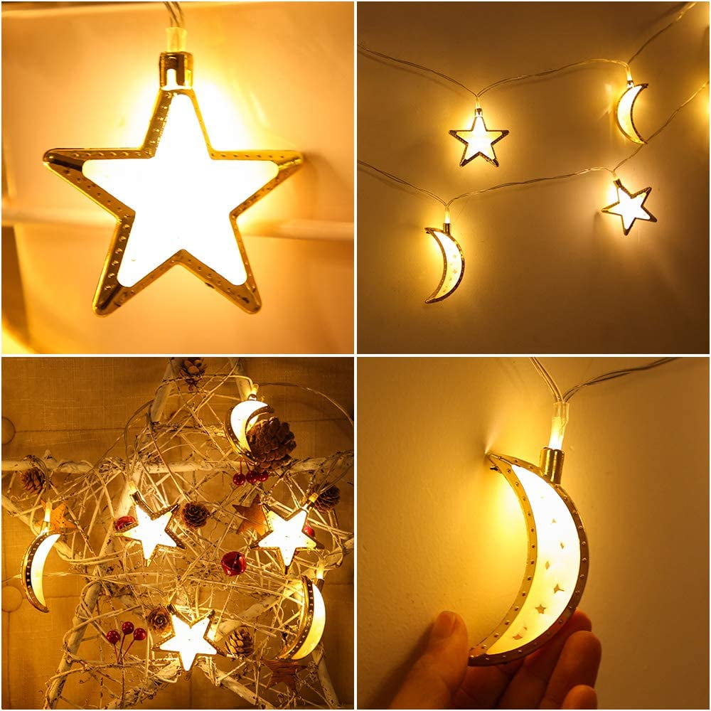Gostoto 10LED 1.5 Meters Battery Powered Star Moon String Lights,Eid ...