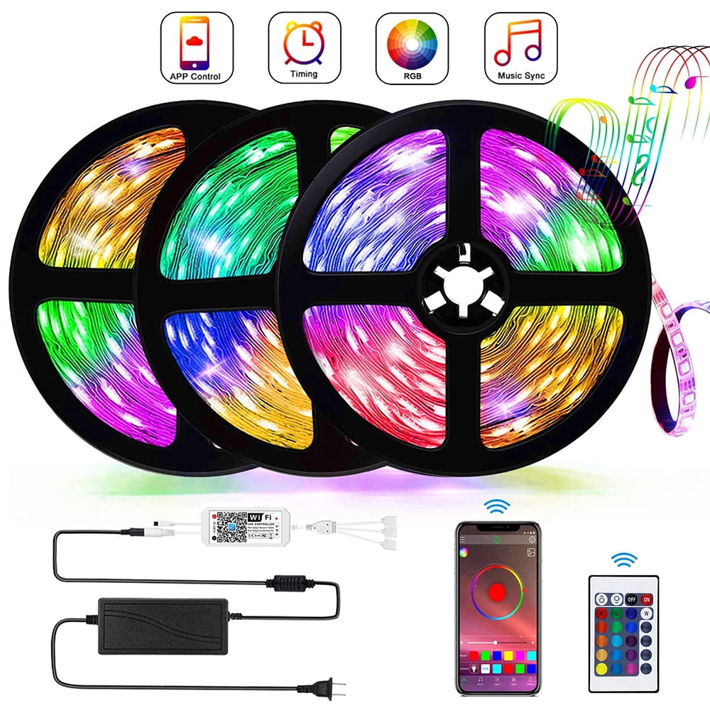 Gostoto 5M 10M 15M RGB Strip Light Kits 44Key or Smart WIFI Remote ...