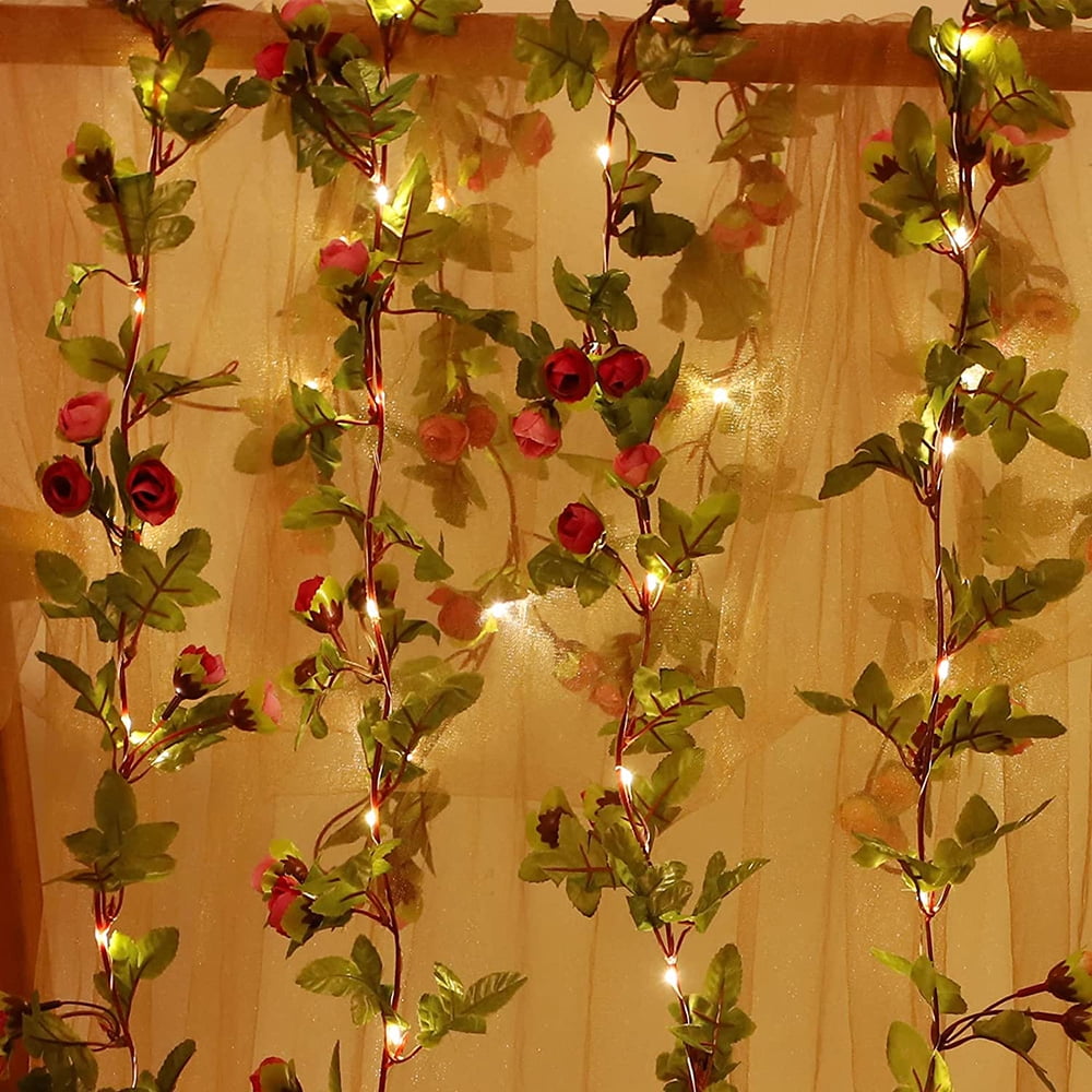 Gostoto 7.2ft 30LEDs Artificial Rose Flower Vine LED String Lights,Rose ...