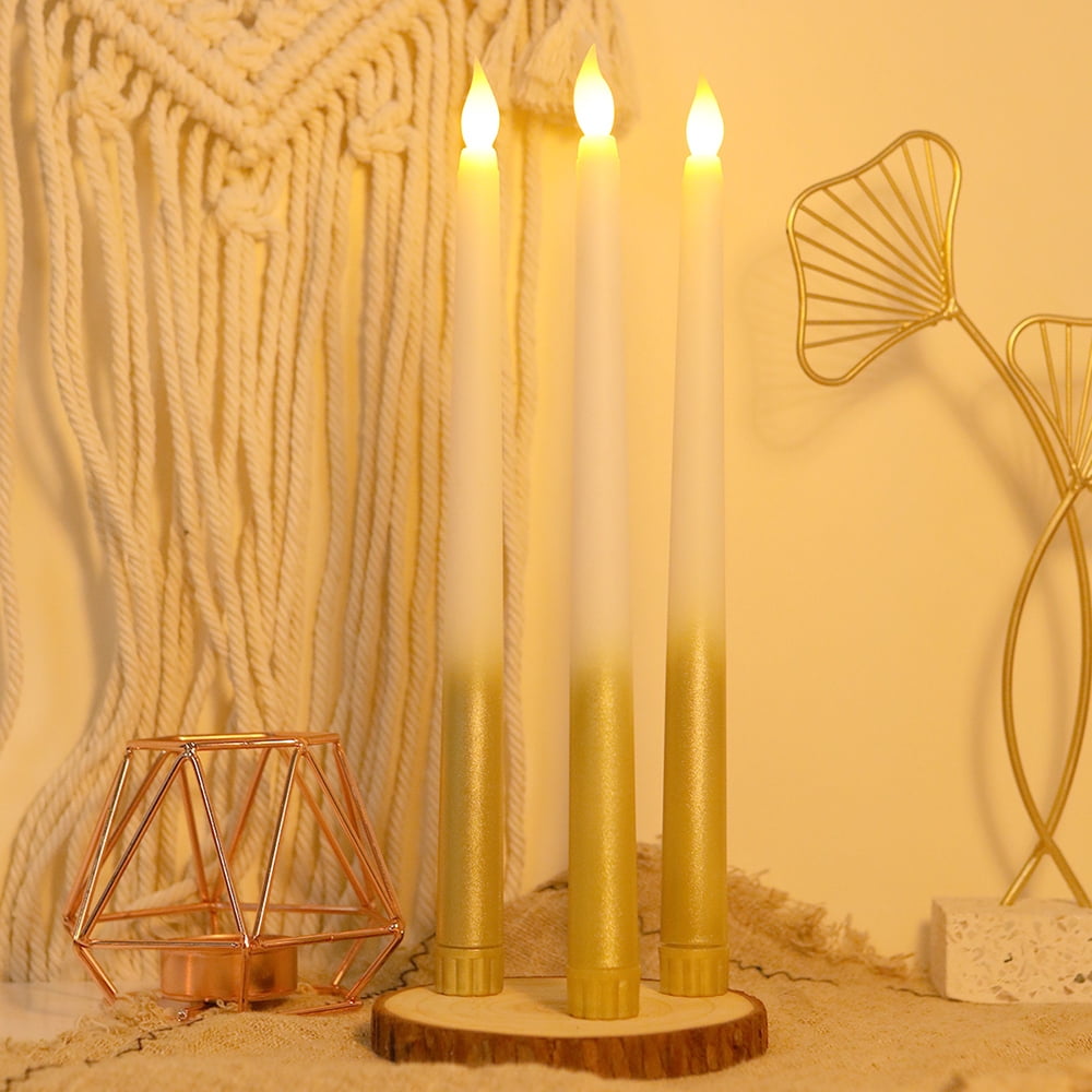 Gostoto Battery Operated Flameless LED Taper Candles Golden Smokeless ...
