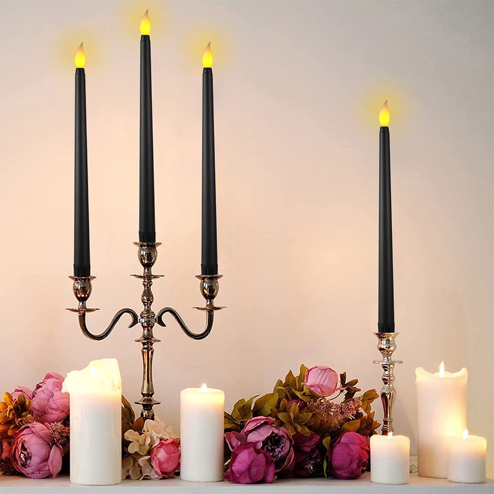 Gostoto Battery Operated Flameless LED Taper Candles Golden Smokeless ...