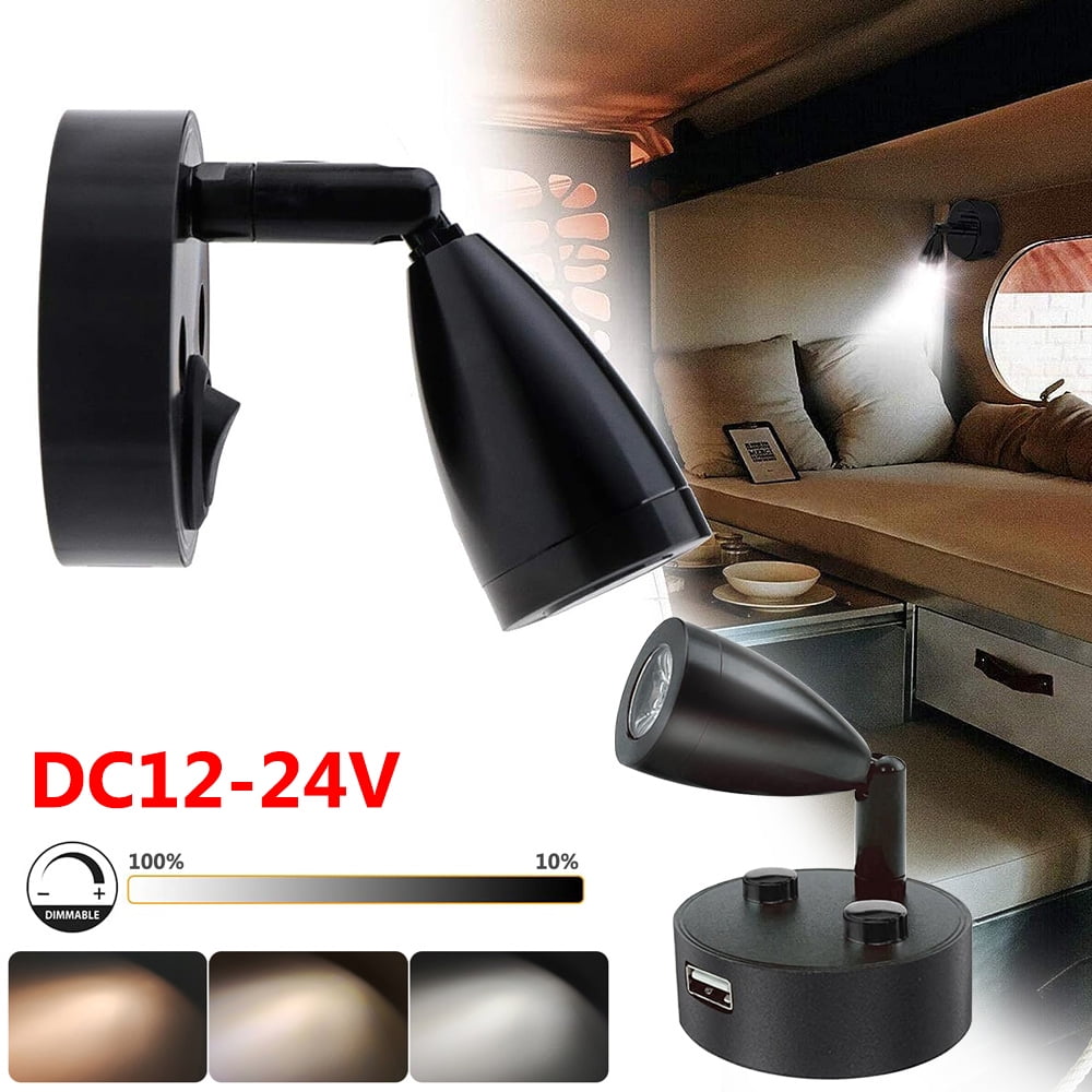 Gostoto DC12-24V LED Spotlight Reading Light RV Interior LED Lighting with USB Charging Port 360 ...