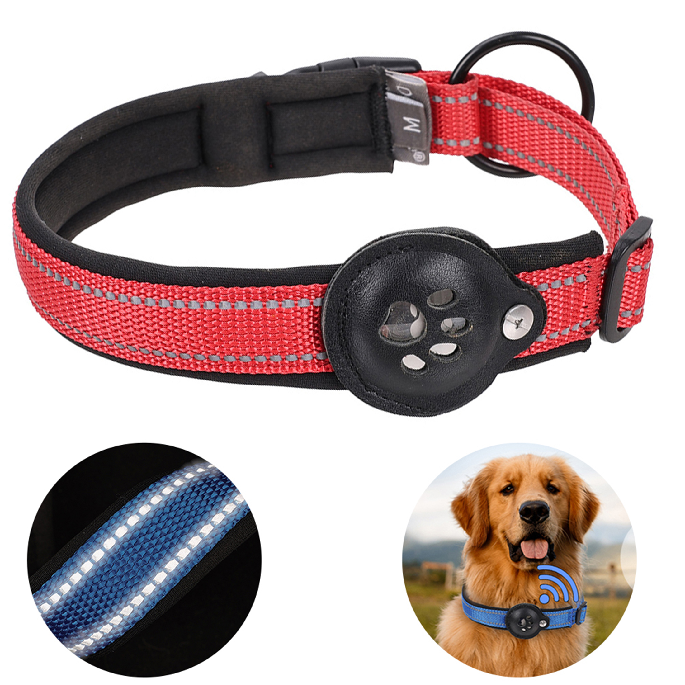 Gostoto Dog Collar with Tracking Mechanical Lock, Airtag Leather Nylon ...