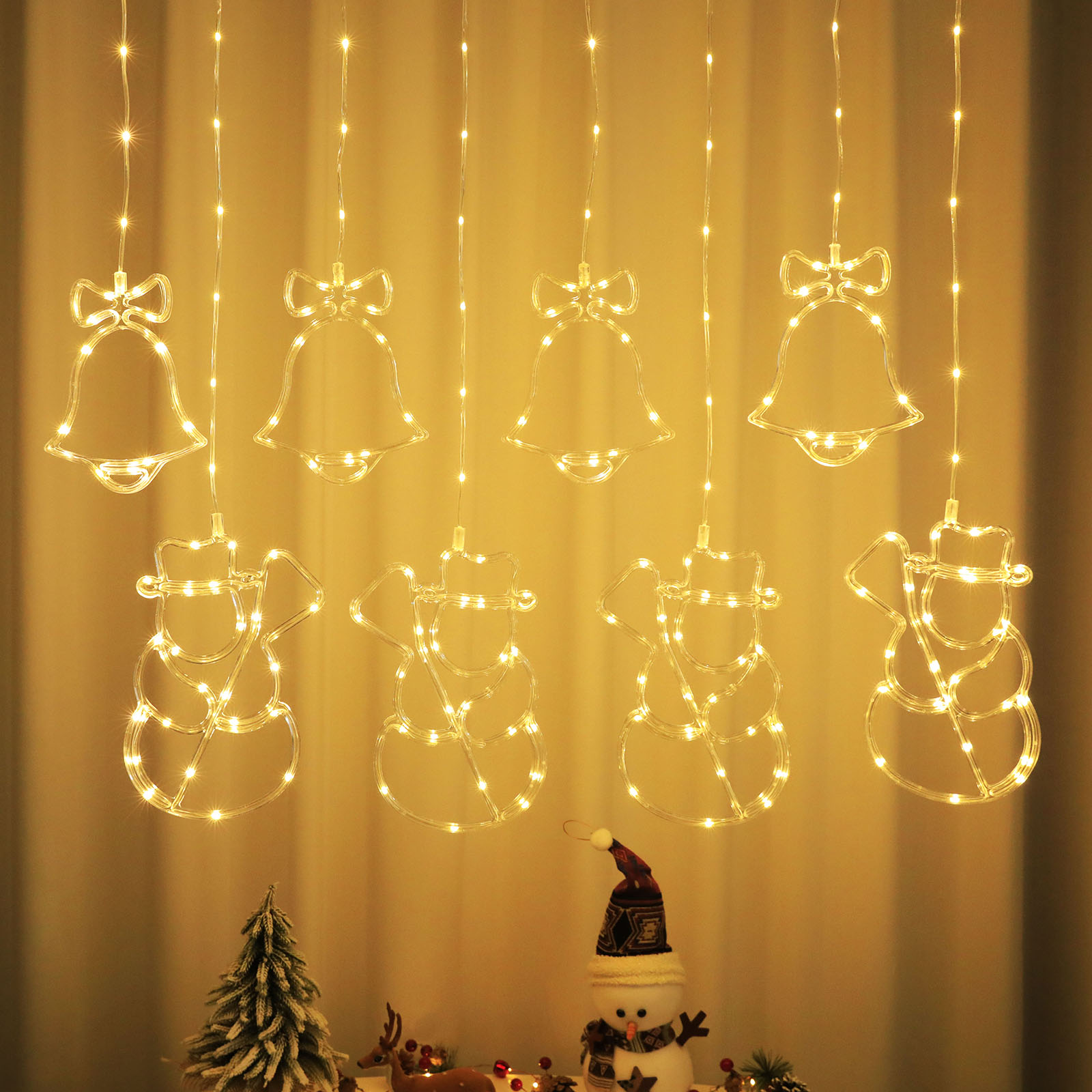 Gostoto LED Christmas Bell and Snow Man String Light USB Remote Control ...