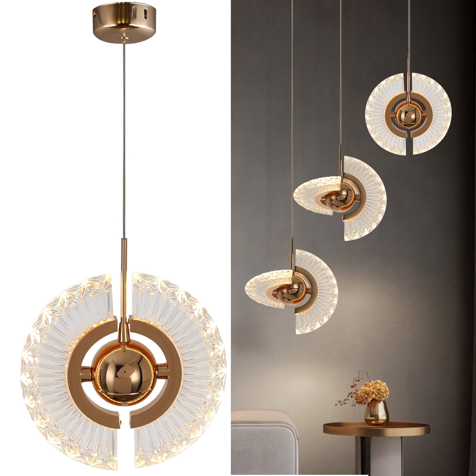 Gostoto Modern Changeable Style Polished Nickel Crystal Pendant Light ...