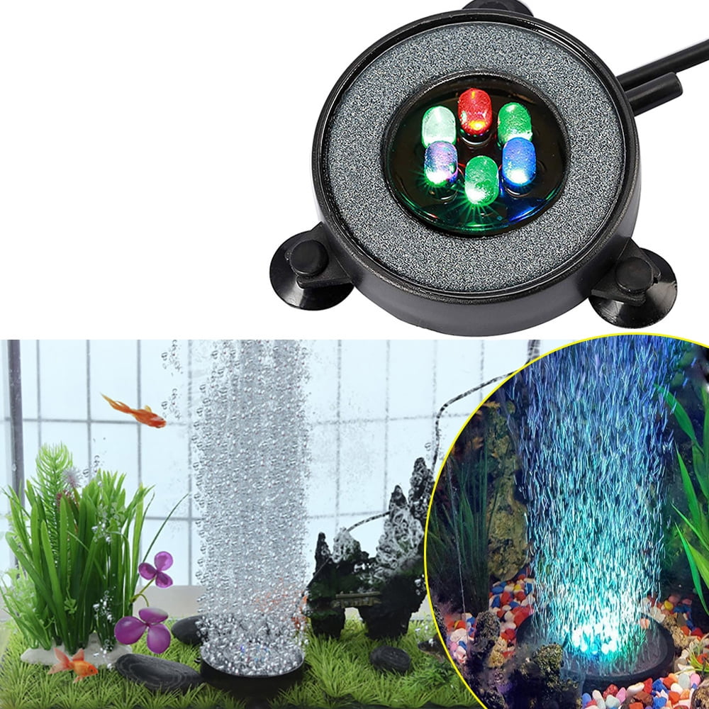 Gostoto RGB 5050SMD LED Aquarium Light Air Stone Disk Round Fish Tank ...
