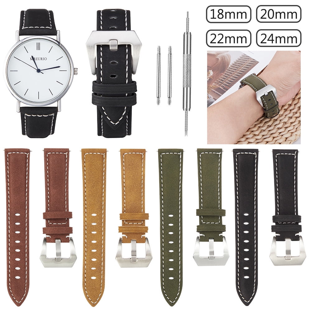 Gostoto Vintage Leather Watch Strap With Silver Stainless Steel Buckle ...