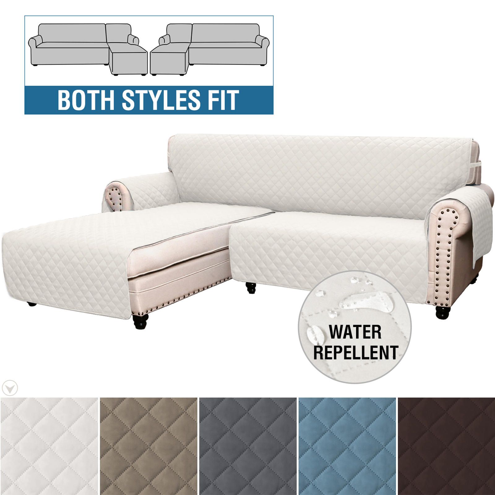 Gostoto Waterproof Repellent Quilted L-Shape Sofa Slipcover Reversible ...