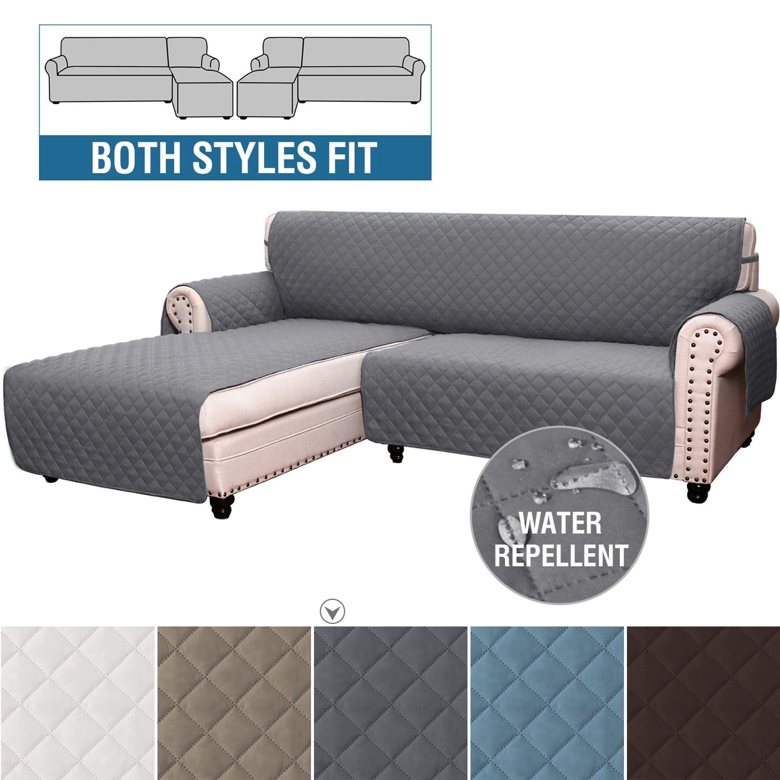 Gostoto Waterproof Repellent Quilted L-Shape Sofa Slipcover Reversible ...
