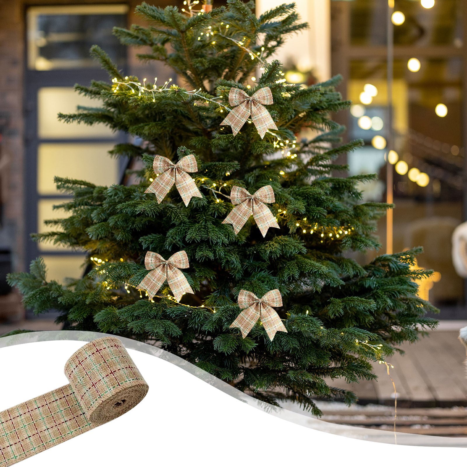 Gosuguu 6 Meter Imitation Linen Plaid Ribbon for DIY Christmas Tree ...