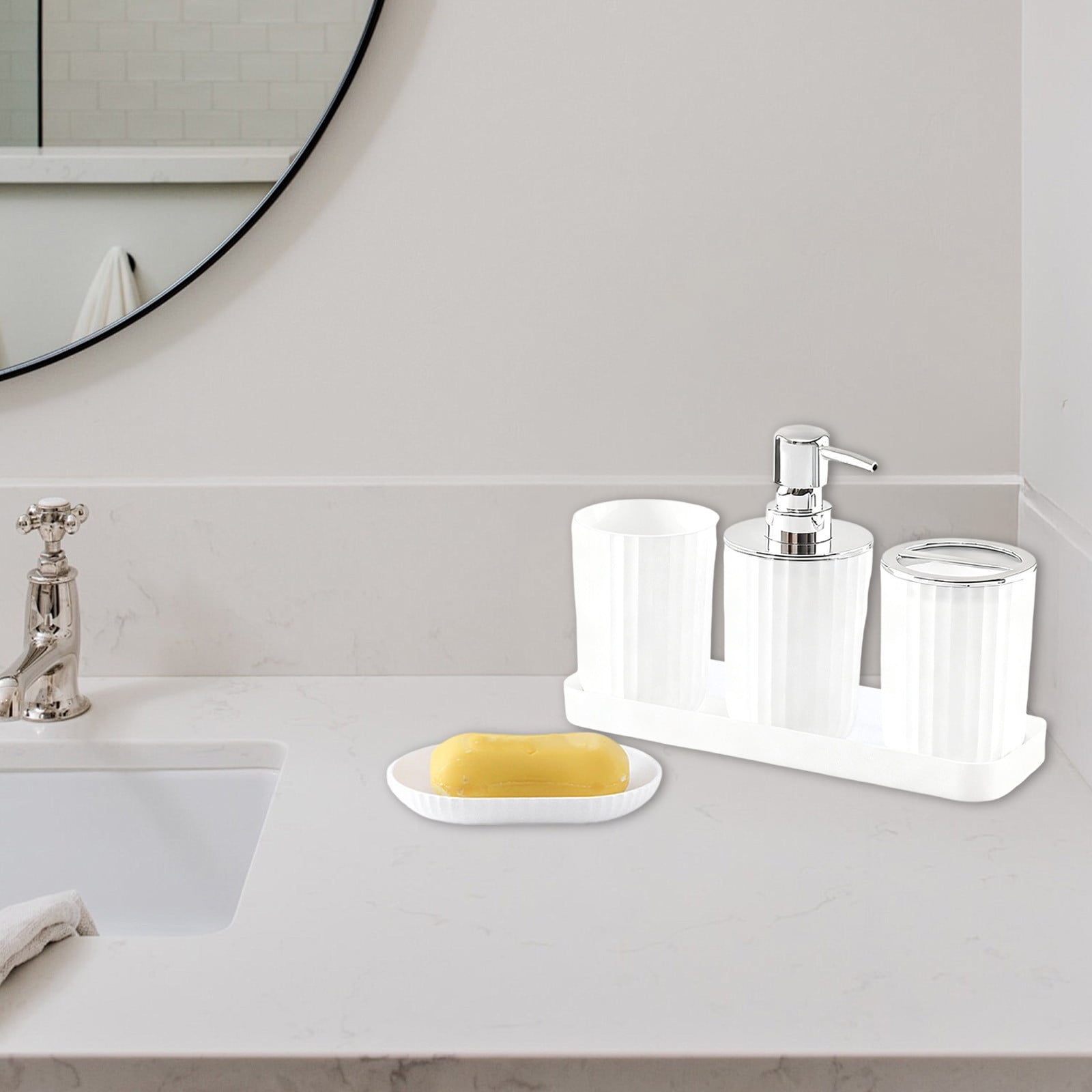 Gosuguu Bathroom Organizer Set, Toiletry Tray, Plastic Bathroom Cup ...