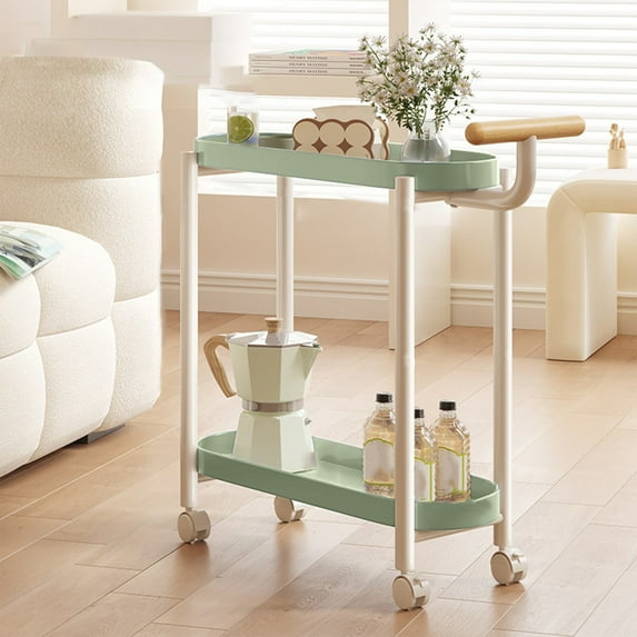 Gosuguu Cream Rolling Side Table with Wheels and Storage Shelves for ...