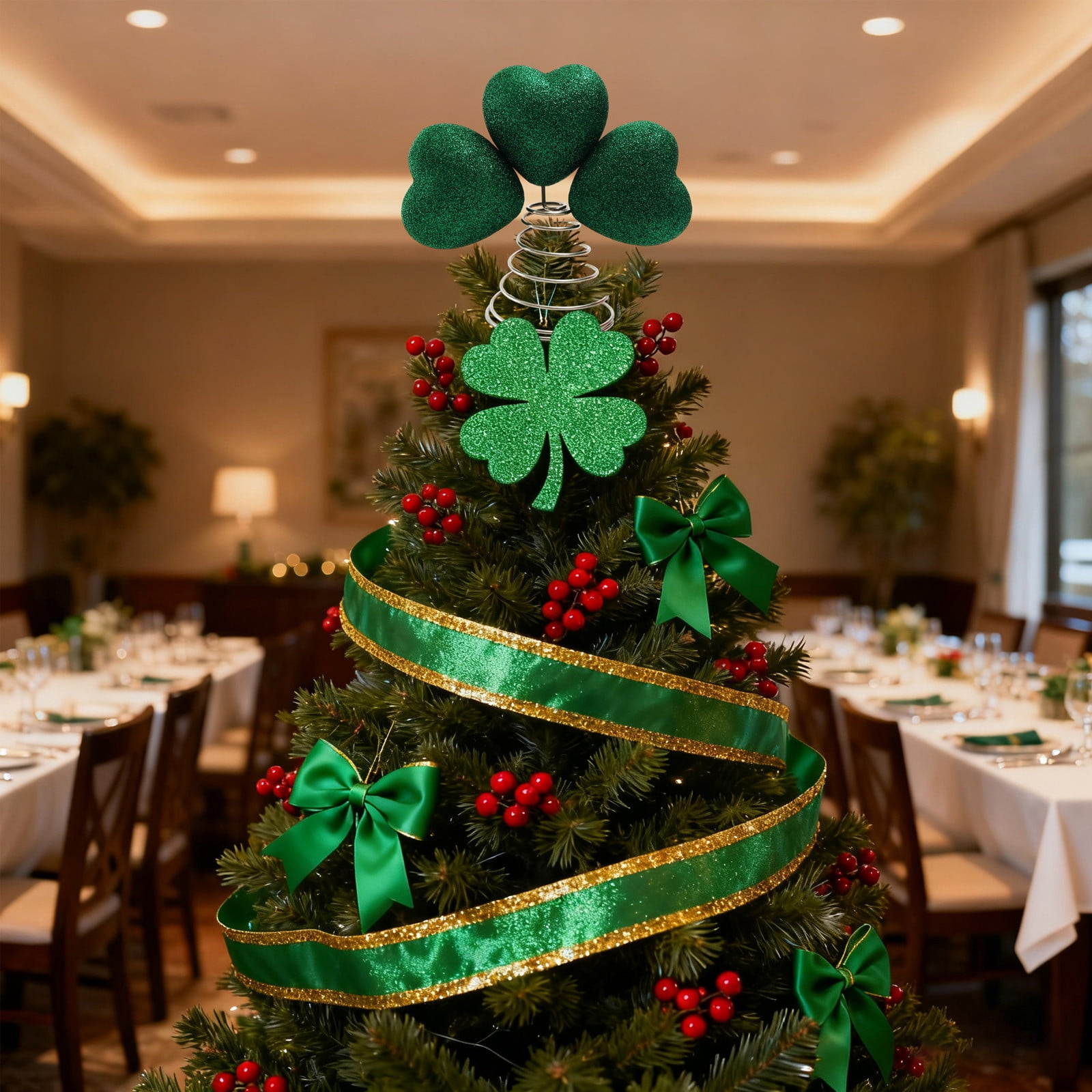 Gosuguu Green Plastic Trefoil Clover Christmas Tree Topper Ornament ...