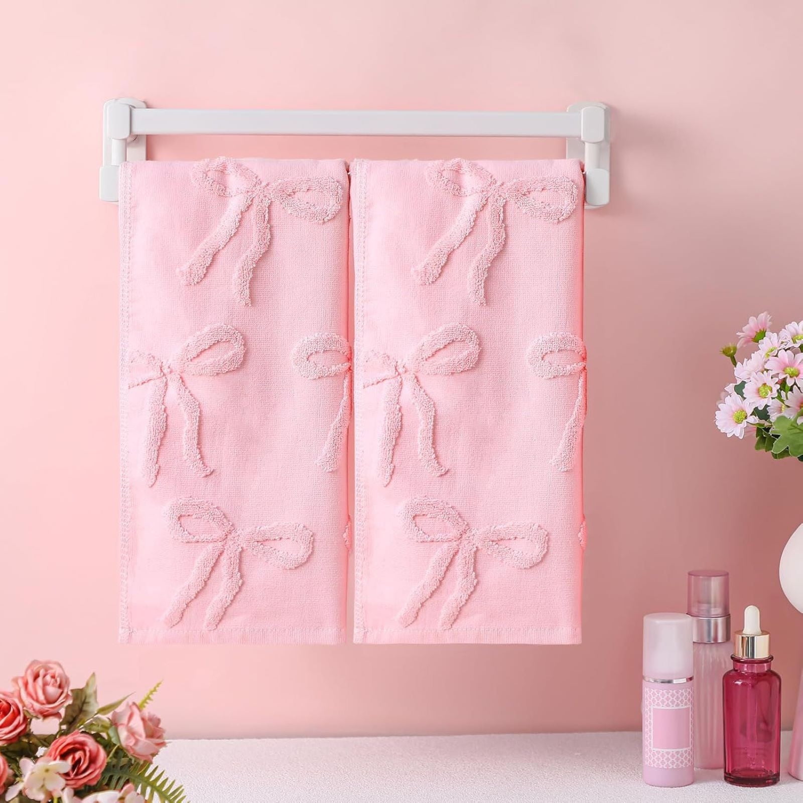Gosuguu Jacquard Weave Cotton Face Towels with Bowknot Pattern for Home ...