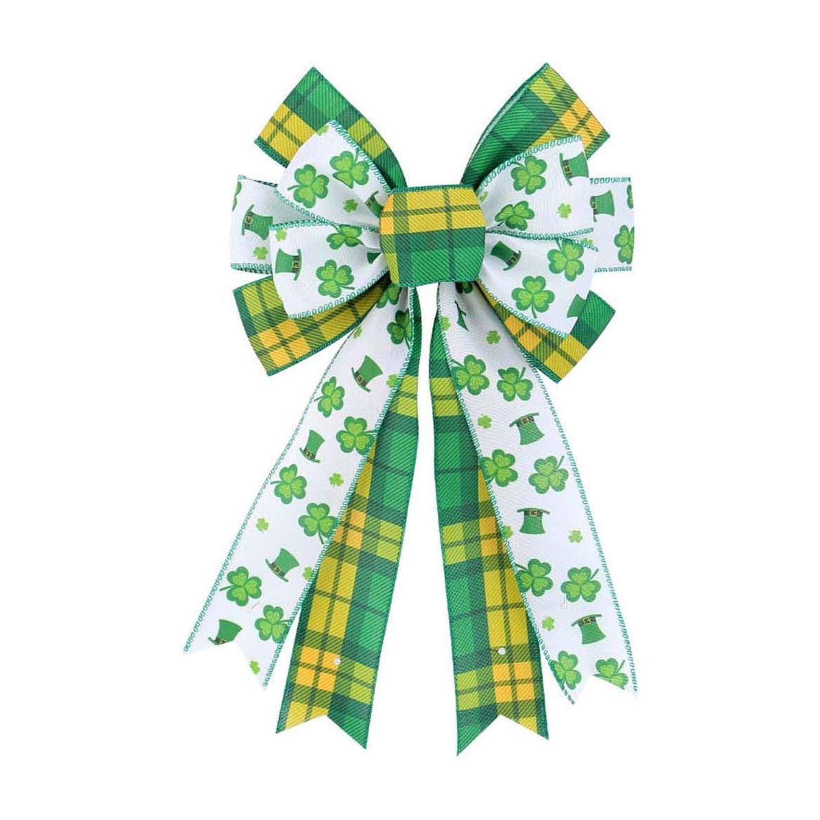Gosuguu St. Patrick's Day Decorative Bow with Shamrocks for Wreaths ...