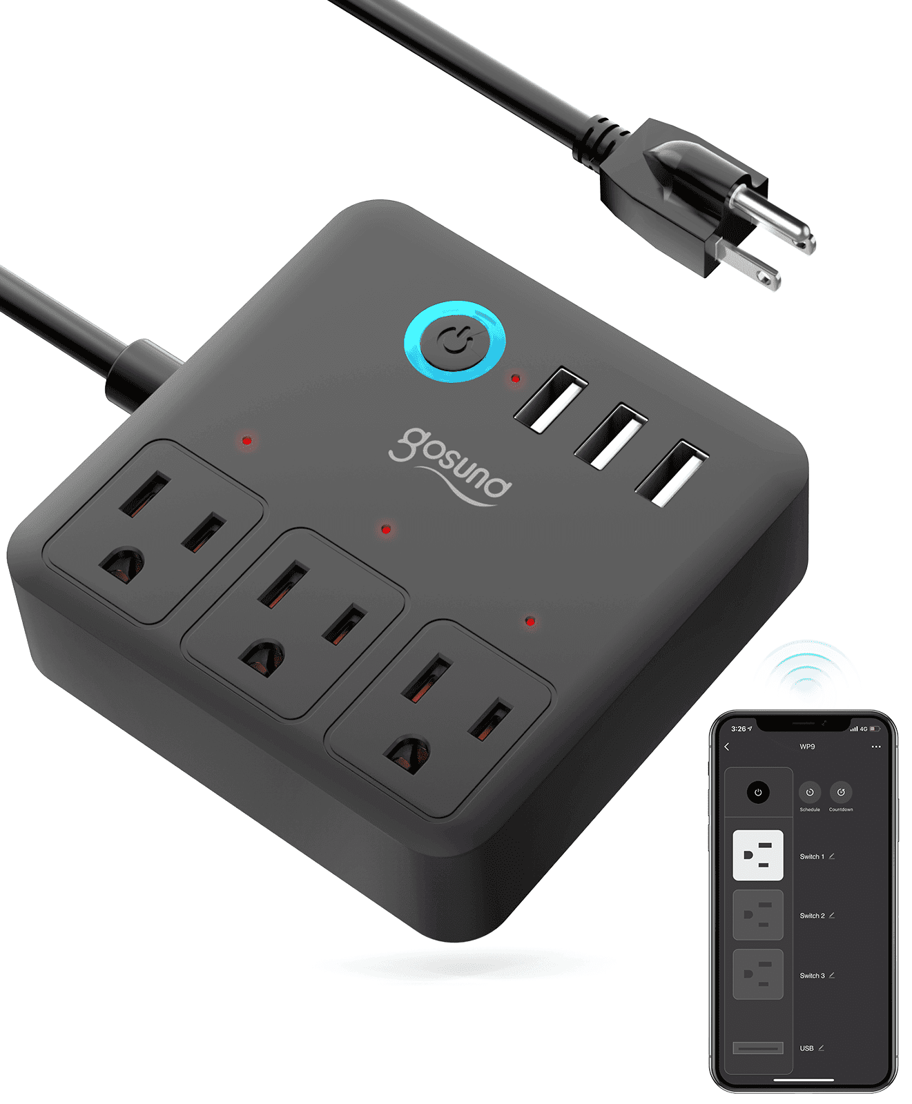 Gosund Smart Power Strip, 3 Outlets & 3 USB Ports, WiFi, Alexa & Google ...
